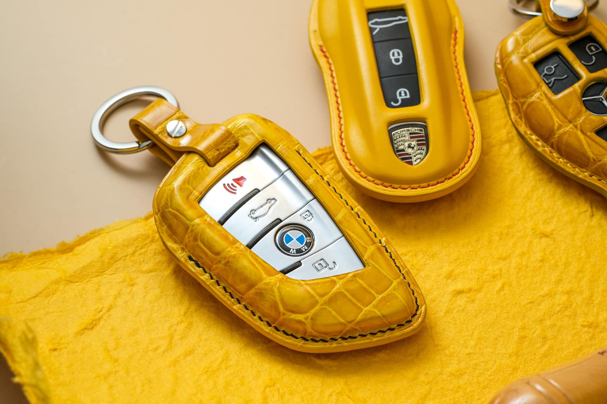 Bespoke Key Fob Cover in Yellow Crocodile – Solitaire Official