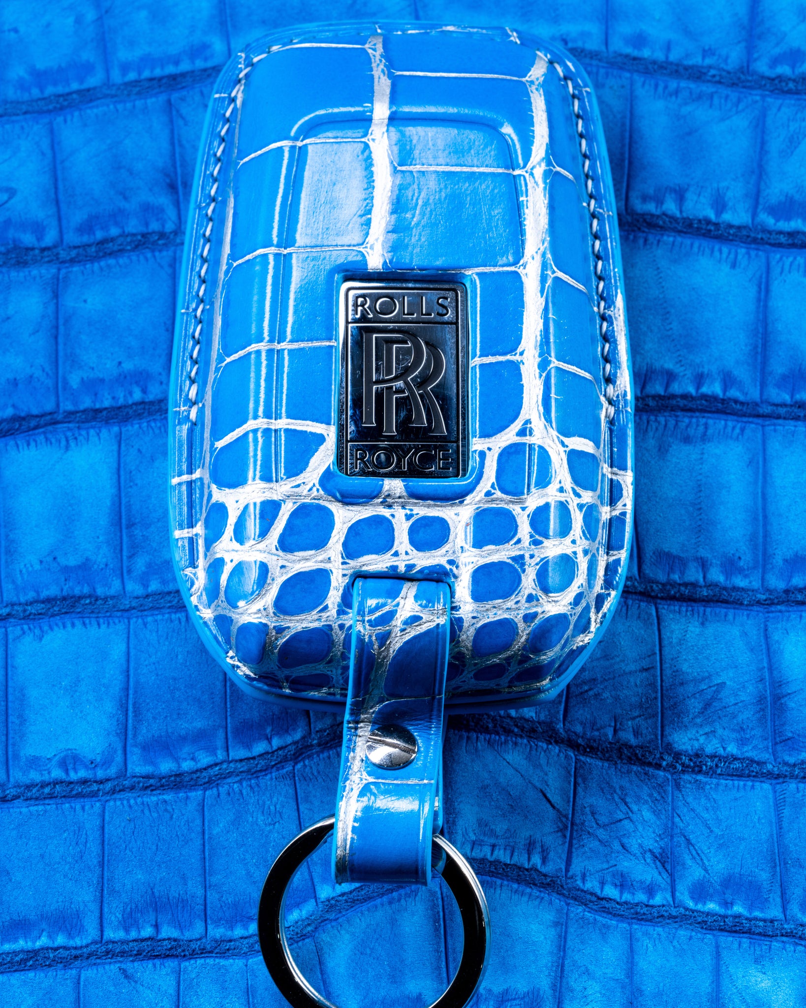 Bespoke Key Fob Cover in 2 Tone Blue Silver Alligator – Solitaire Official