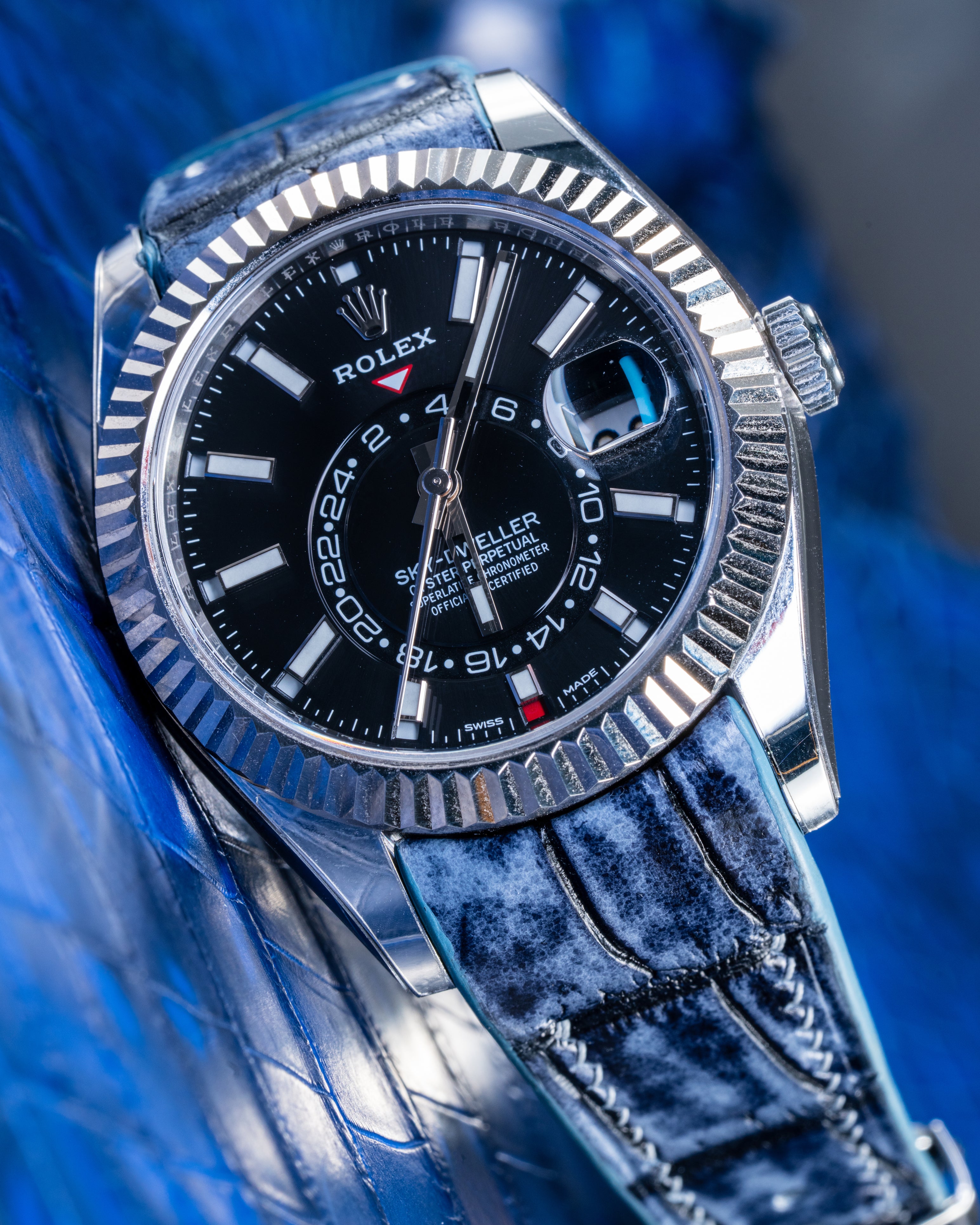 Bespoke Watch Strap in Blue Grey Rubbed Off Crocodile – Solitaire Official