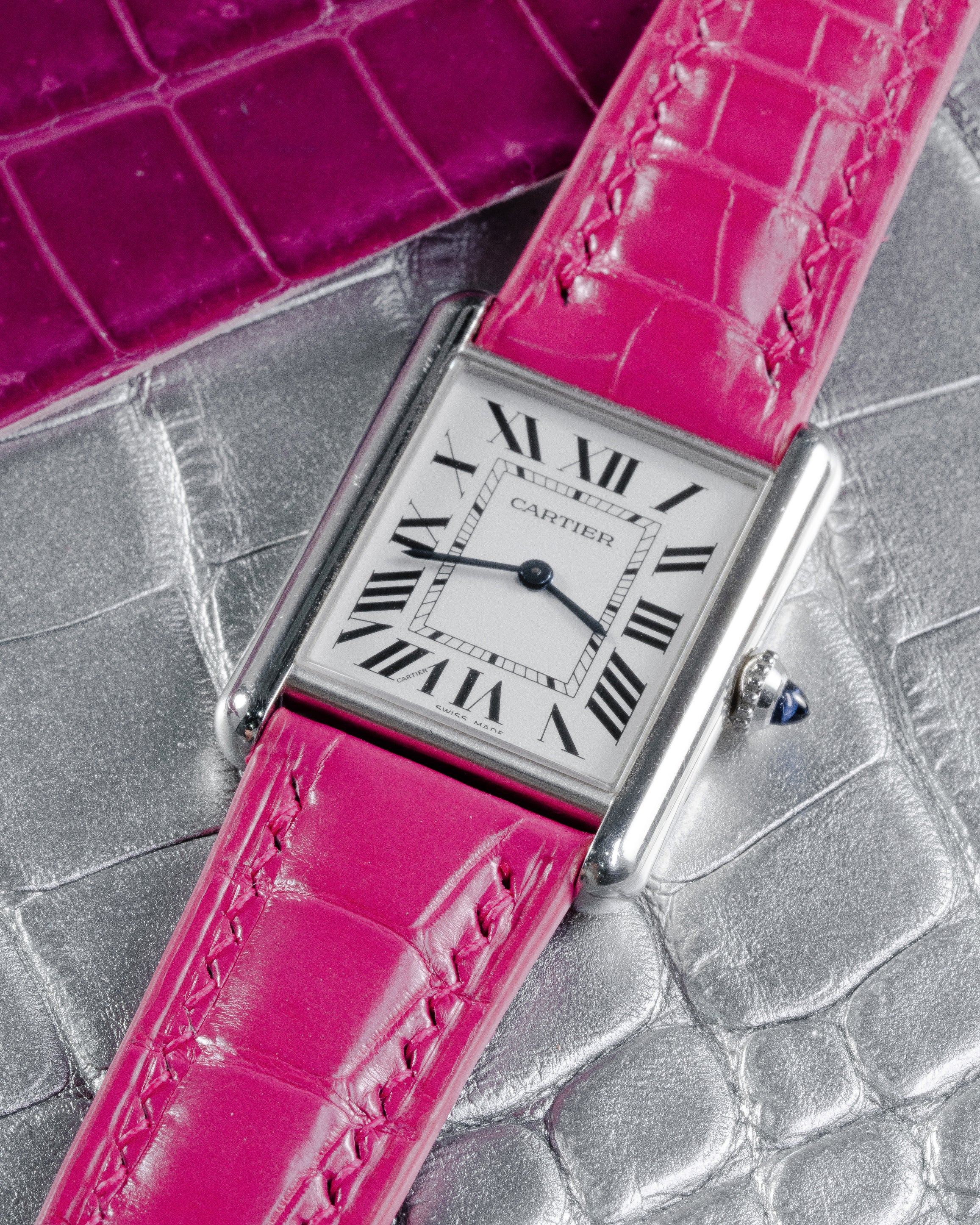 Bespoke Watch Strap in Fuchsia Pink Crocodile – Solitaire Official