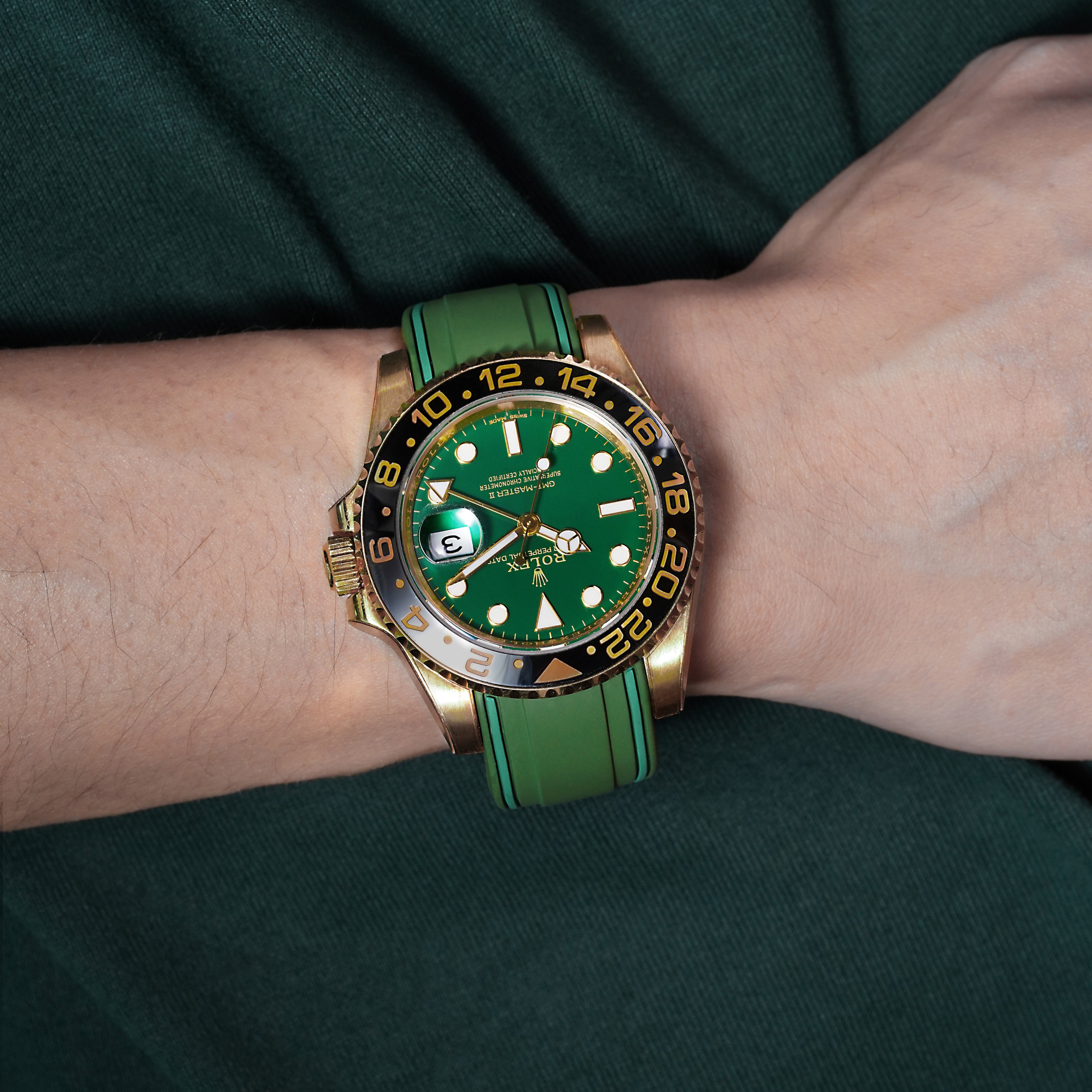 Solitaire Rubber straps in Deep Emerald Green for Rolex GMT-Master II ...