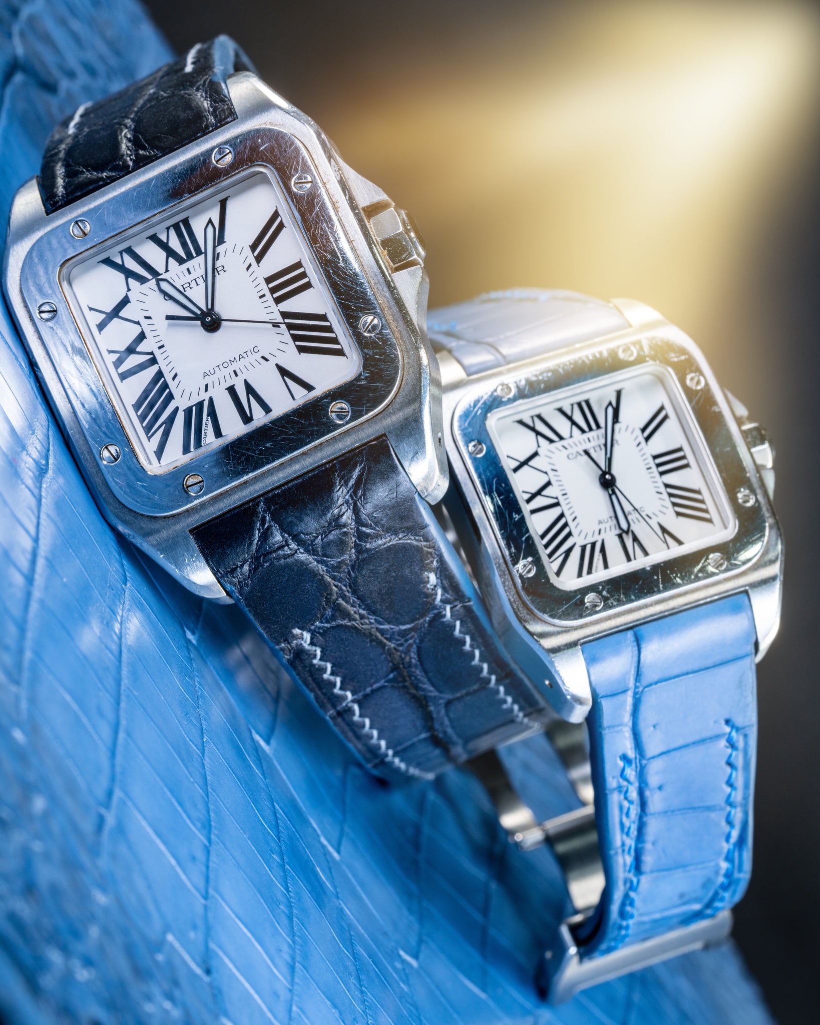 Bespoke Watch Straps in Baby Blue Himalayan & Ombre Dull Crocodile ...