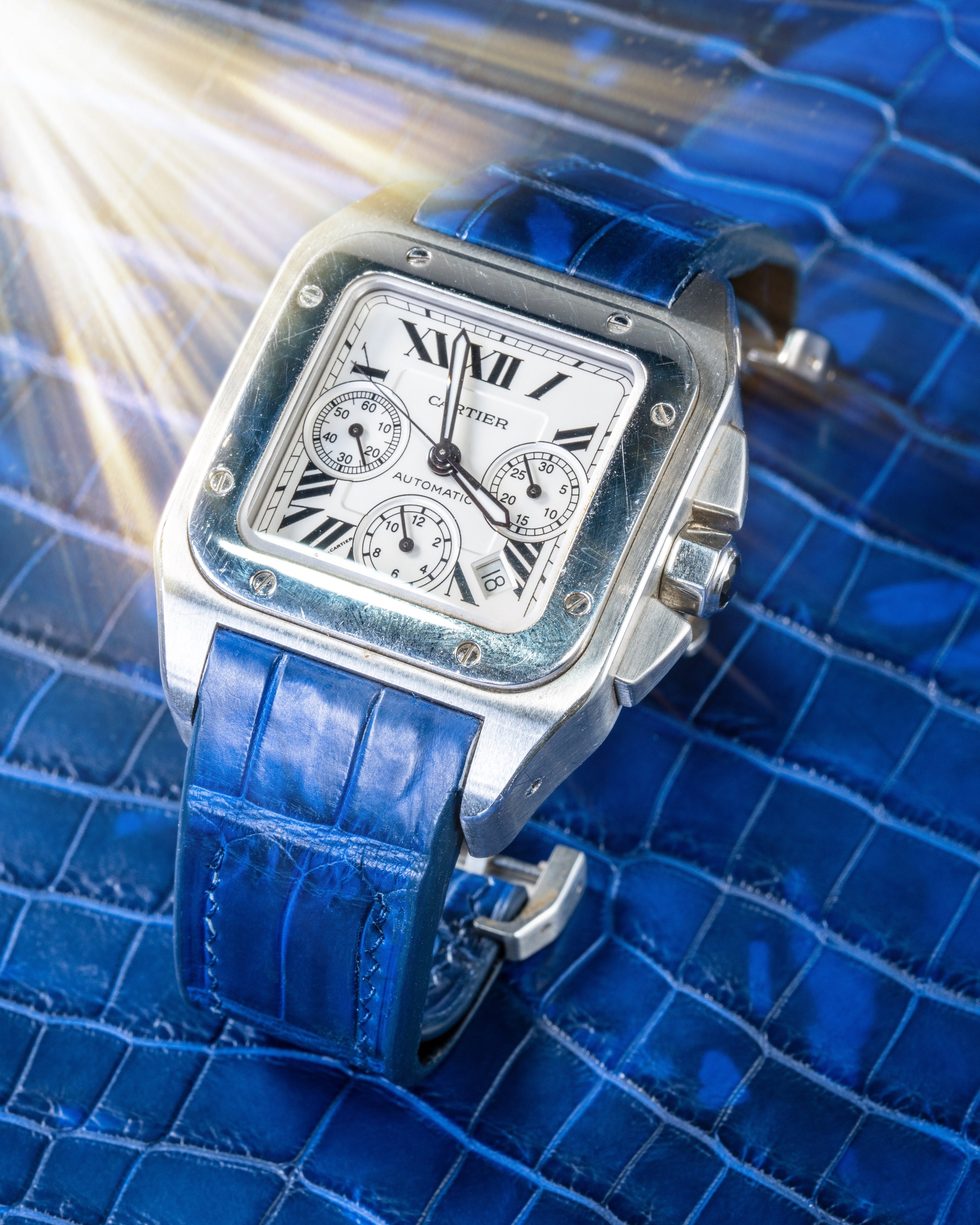 Bespoke Watch Strap in Tie Dye Blue Crocodile – Solitaire Official