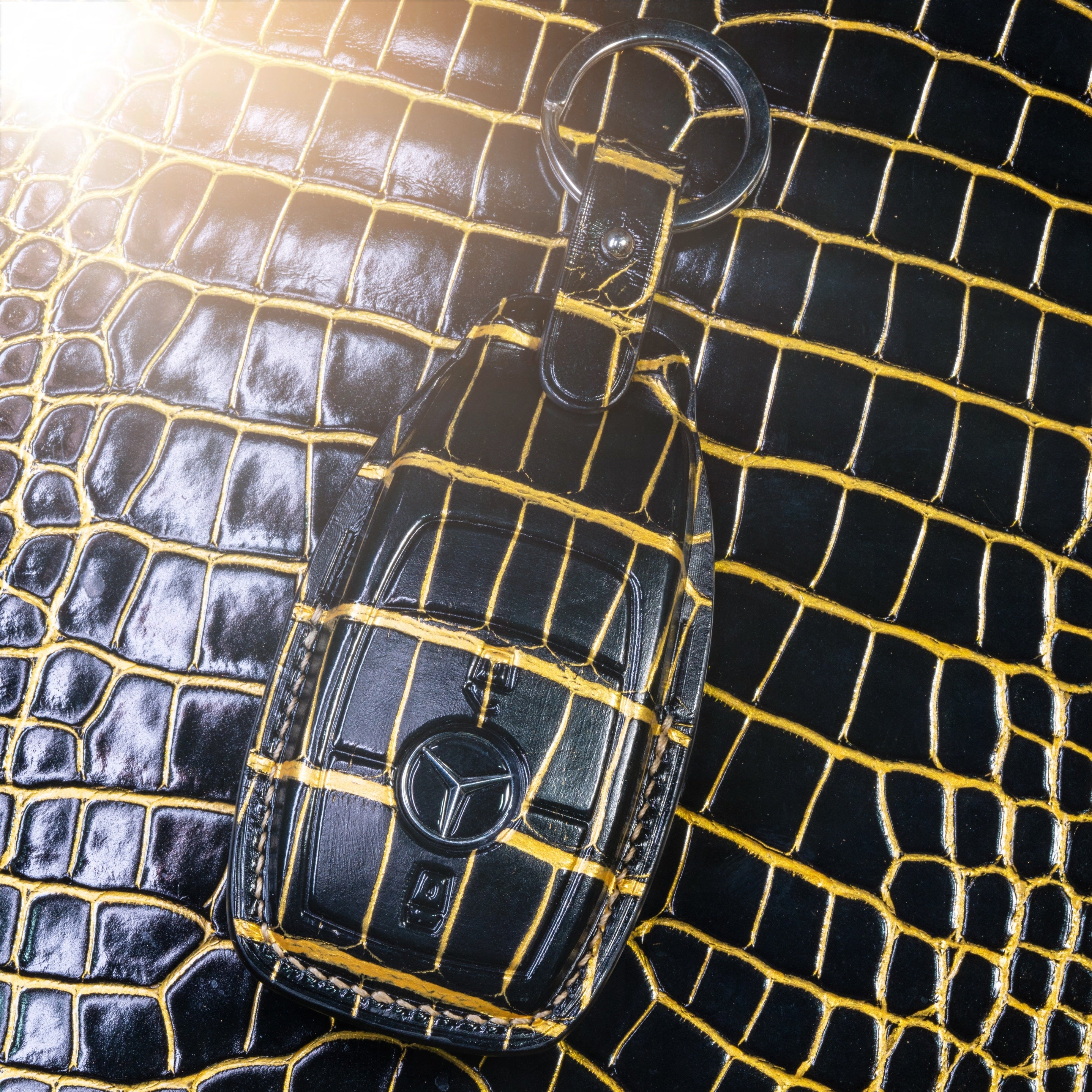 Bespoke Key Fob Cover in Gold Black Alligator – Solitaire Official