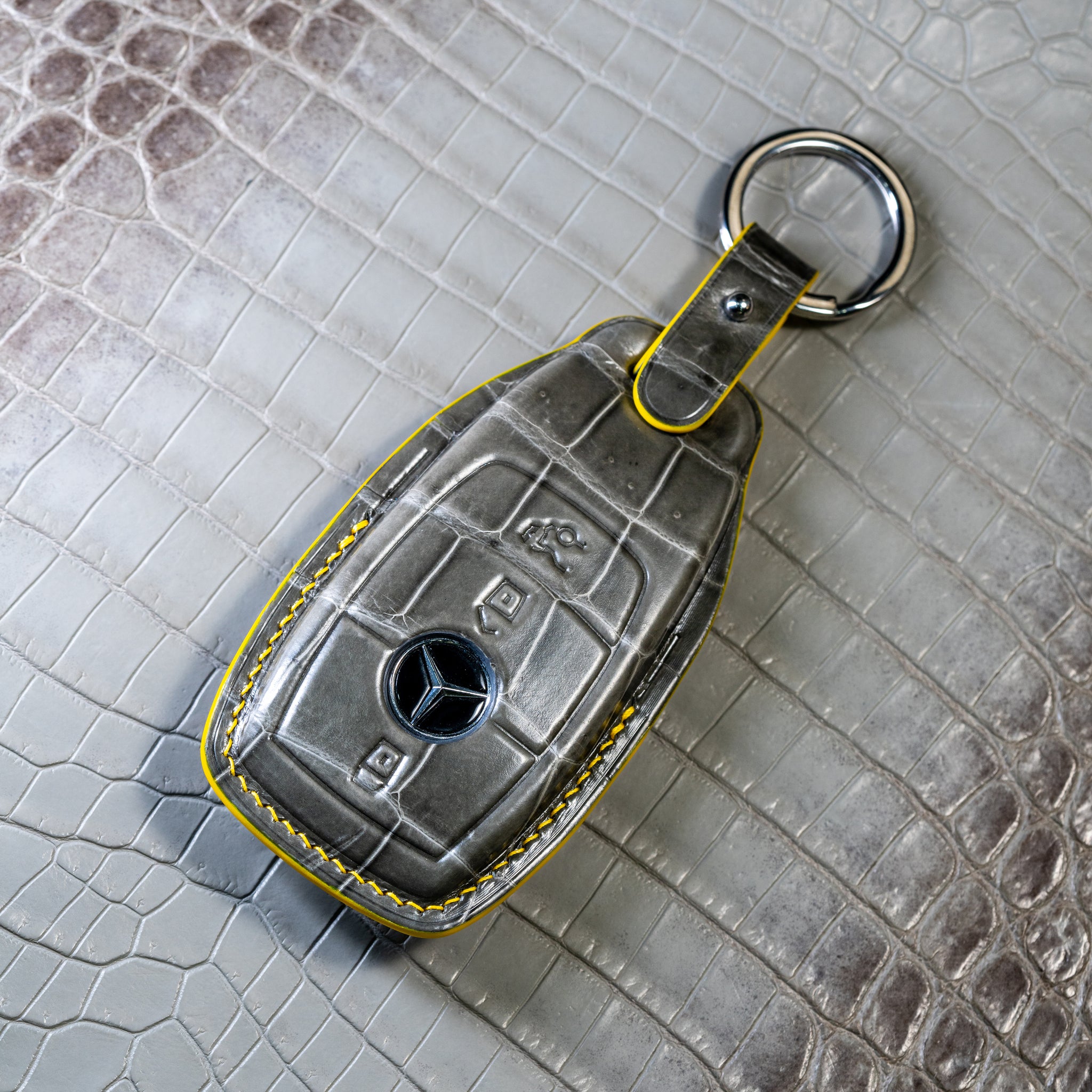 Bespoke Key Fob Cover in Olive Grey Crocodile – Solitaire Official
