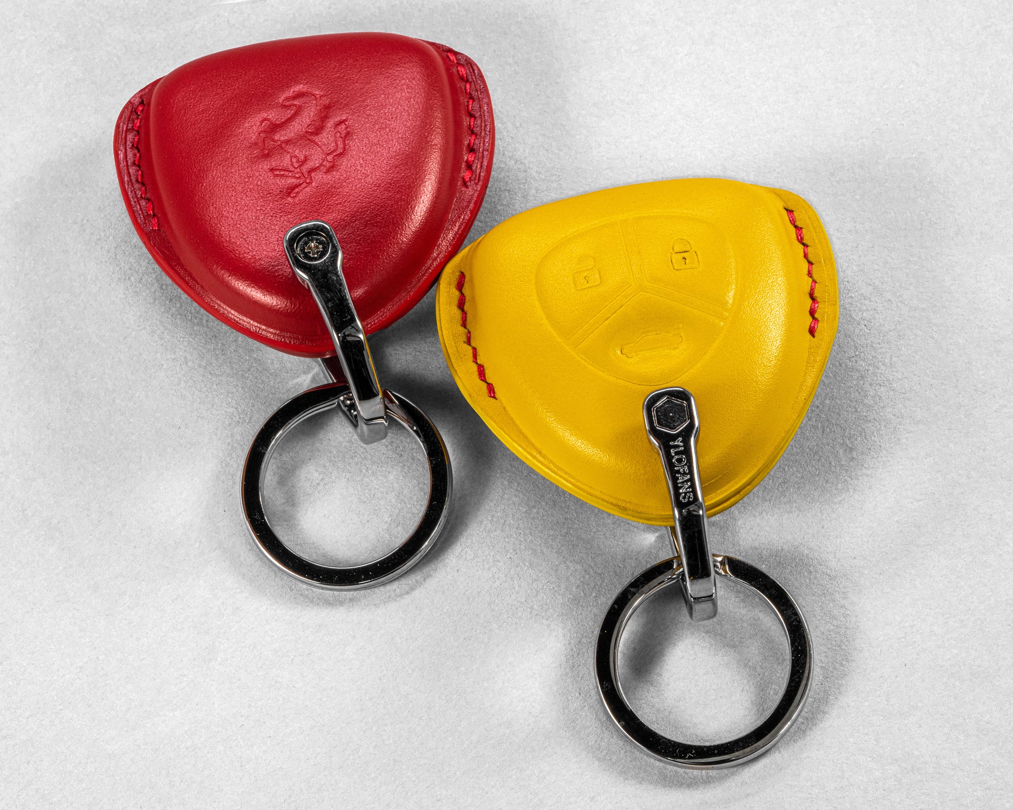 Bespoke Key Fob Cover in Red & Yellow Nappa – Solitaire Official