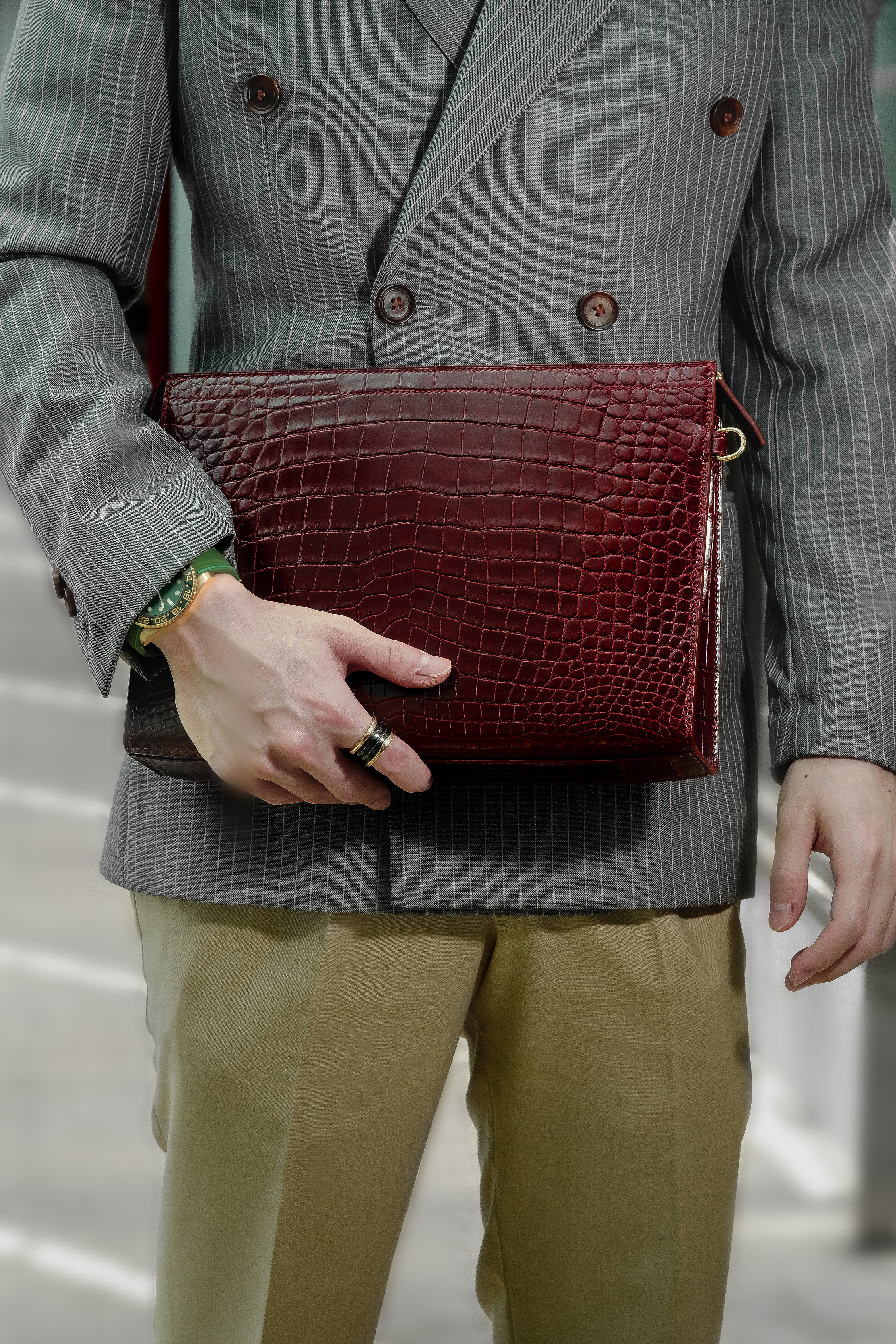 Bespoke Clutch Bag in Reddish Brown Crocodile – Solitaire Official