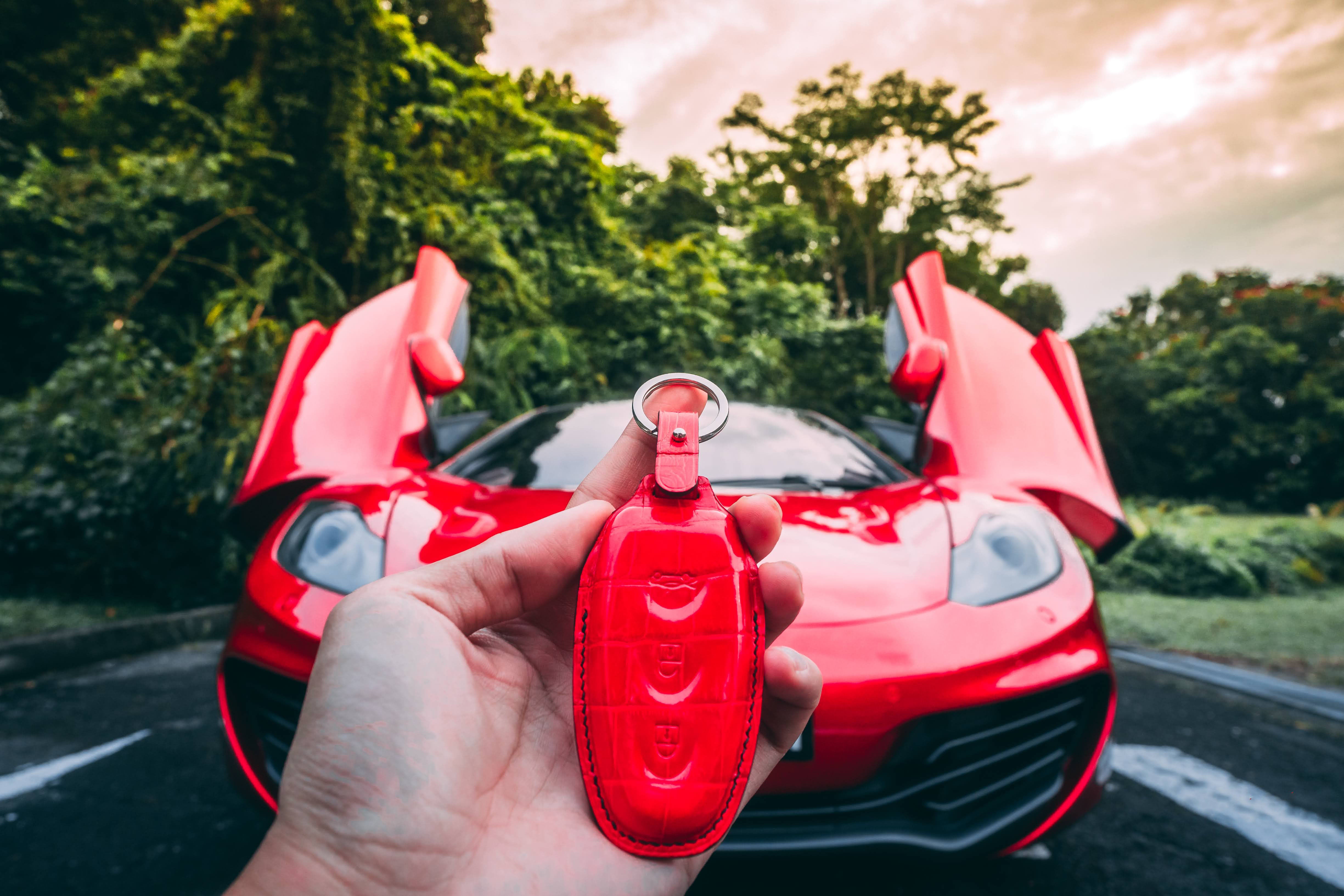 Bespoke Key Fob Cover in Ferrari Red Crocodile – Solitaire Official