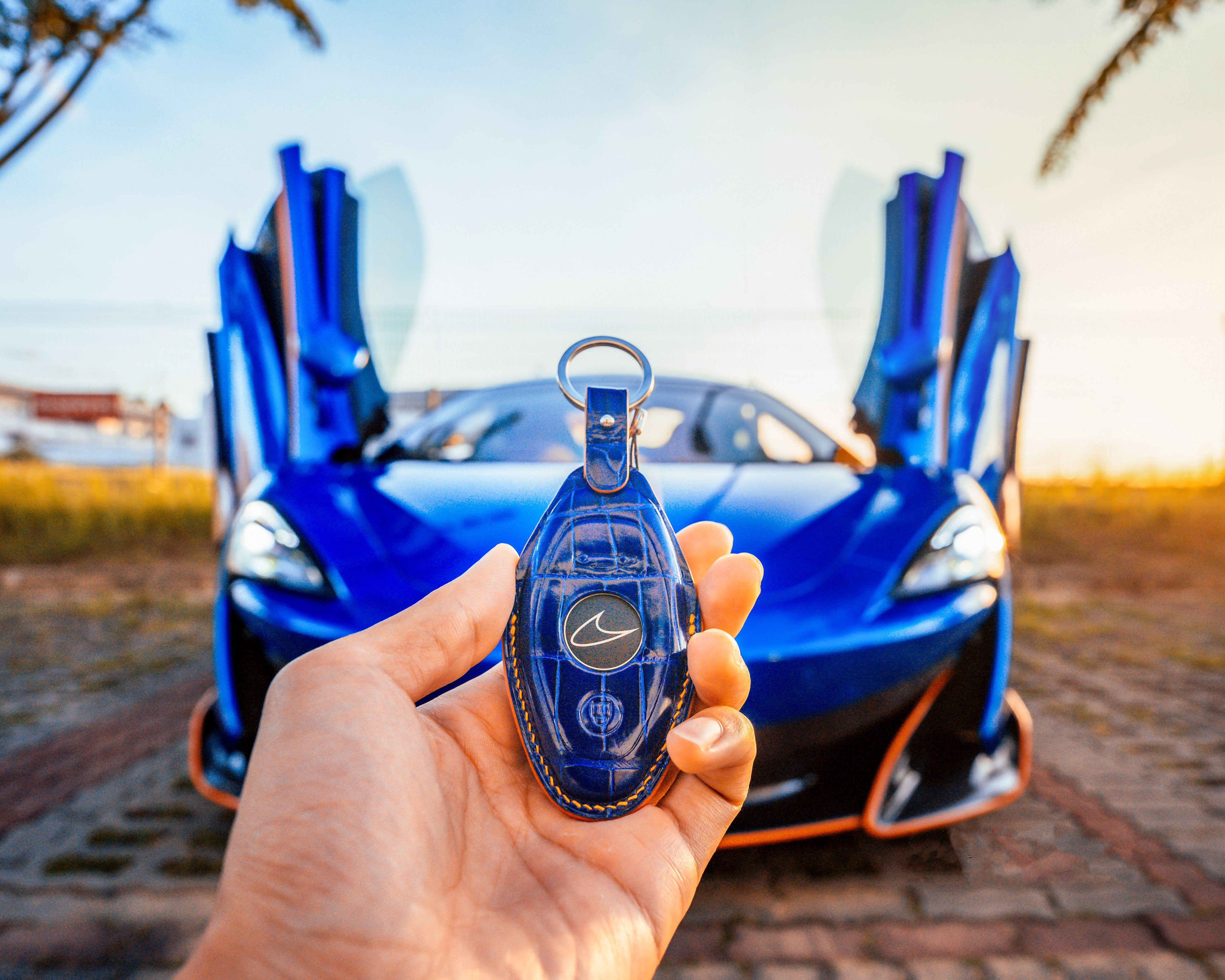 Bespoke Key Fob Cover in Electric Blue Crocodile – Solitaire Official
