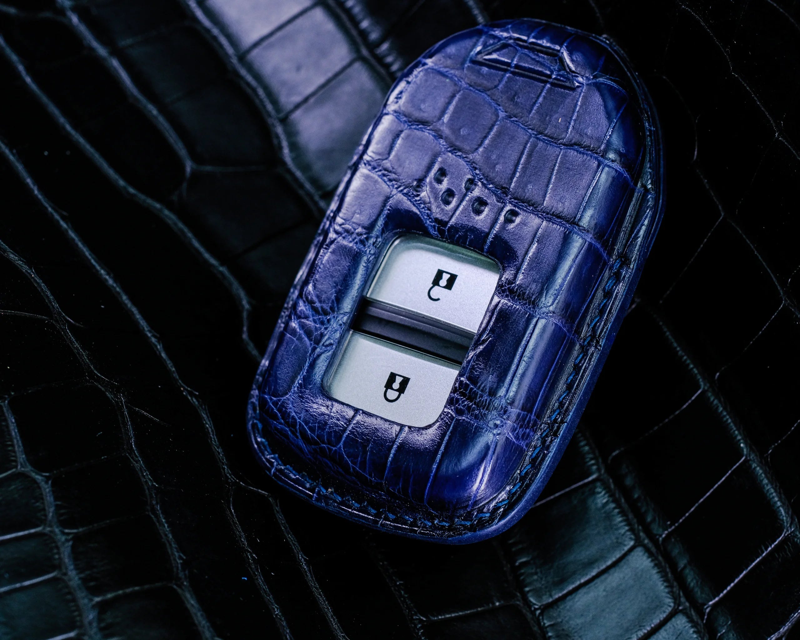 Bespoke Key Fob Cover in Electric Blue Crocodile – Solitaire Official