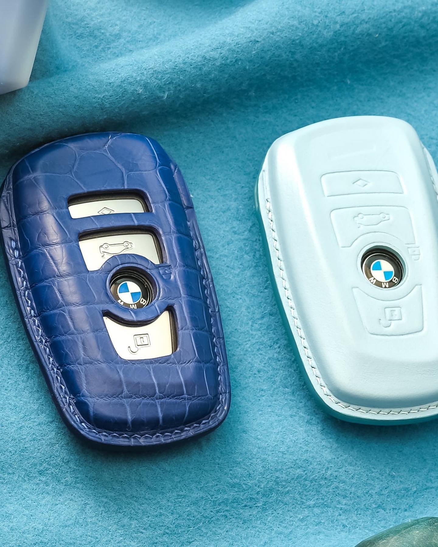 Bespoke Key Fob Covers in Blue Crocodile & Nappa – Solitaire Official
