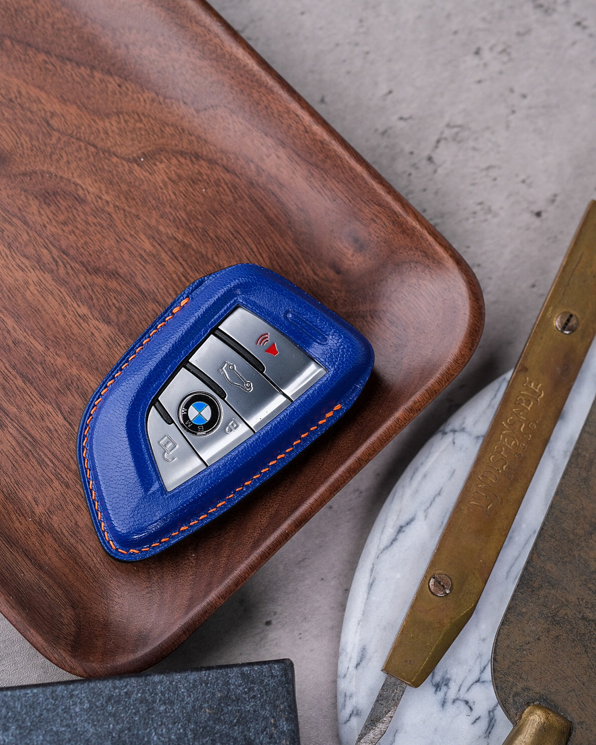 Bespoke Key Fob Cover in Electric Blue Chèvre – Solitaire Official