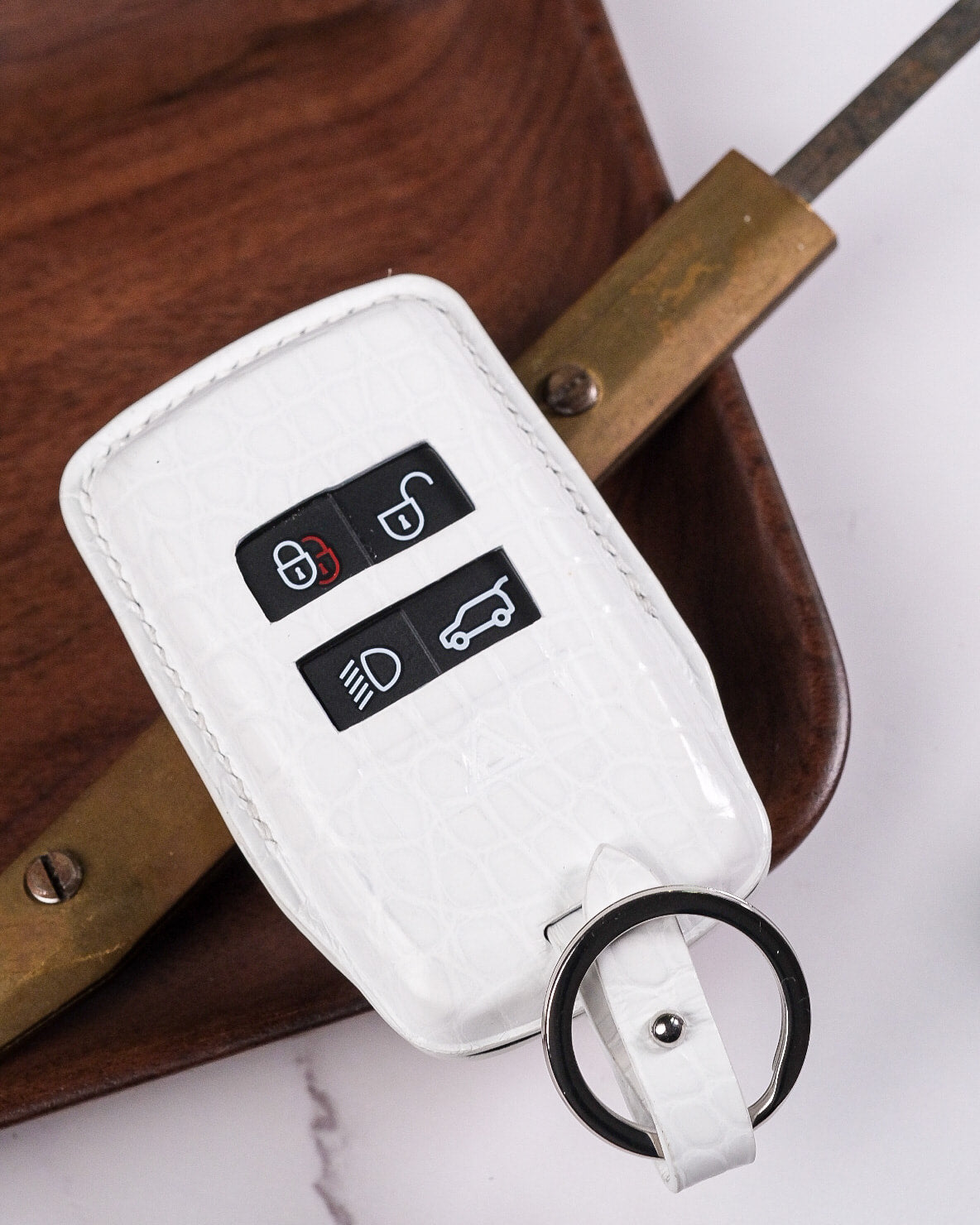 Bespoke Key Fob Cover in White Crocodile – Solitaire Official