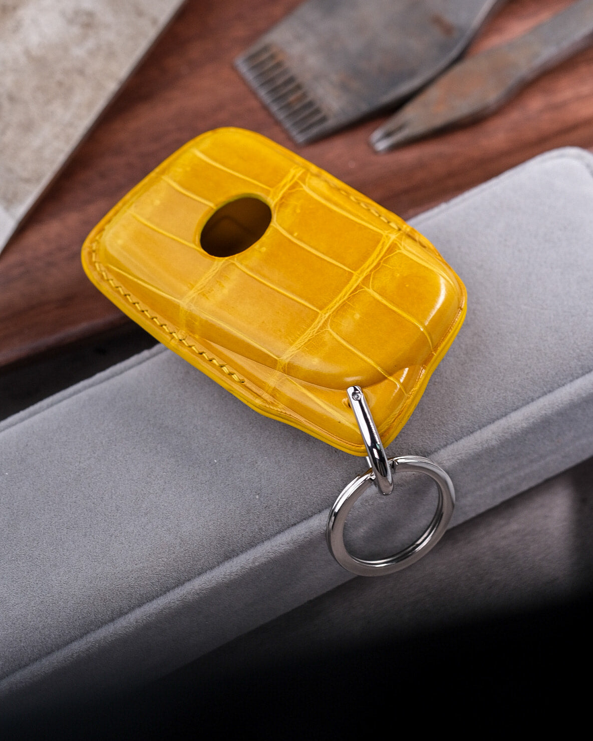 Bespoke Key Fob Cover in Yolk Yellow Crocodile – Solitaire Official