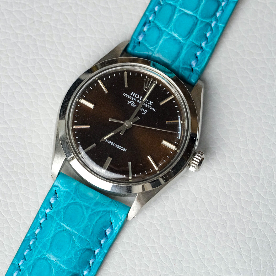 Bespoke Watch Strap in Turquoise Blue Circular Grains Alligator ...