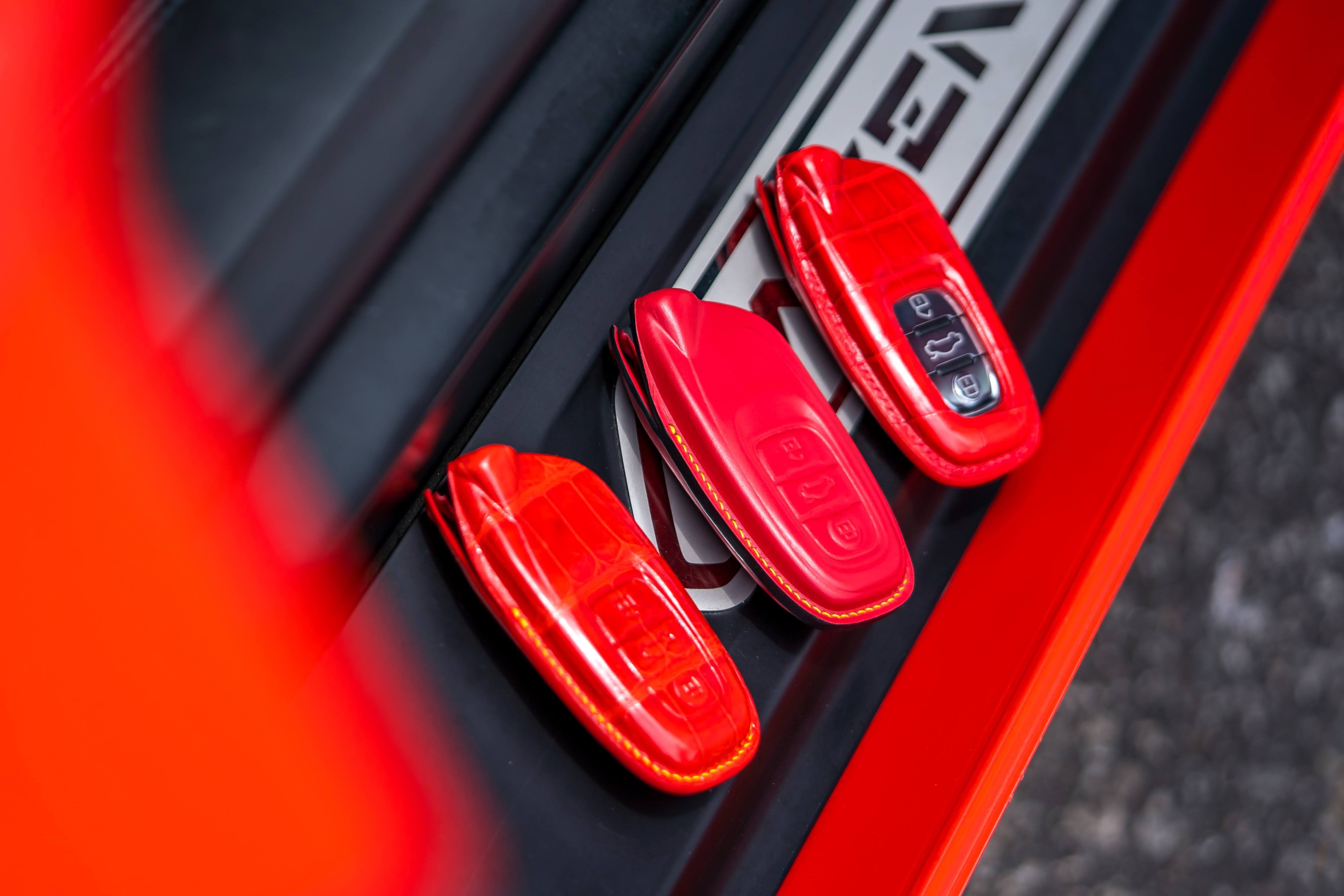 Bespoke Key Fob Covers in Ferrari Red Crocodile & Ferrari Red Nappa ...