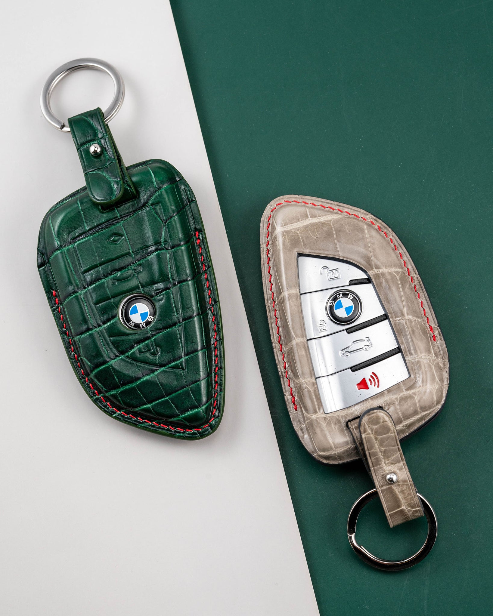 Bespoke Key Fob Covers in Hunter Green and Grey Crocodile – Solitaire ...