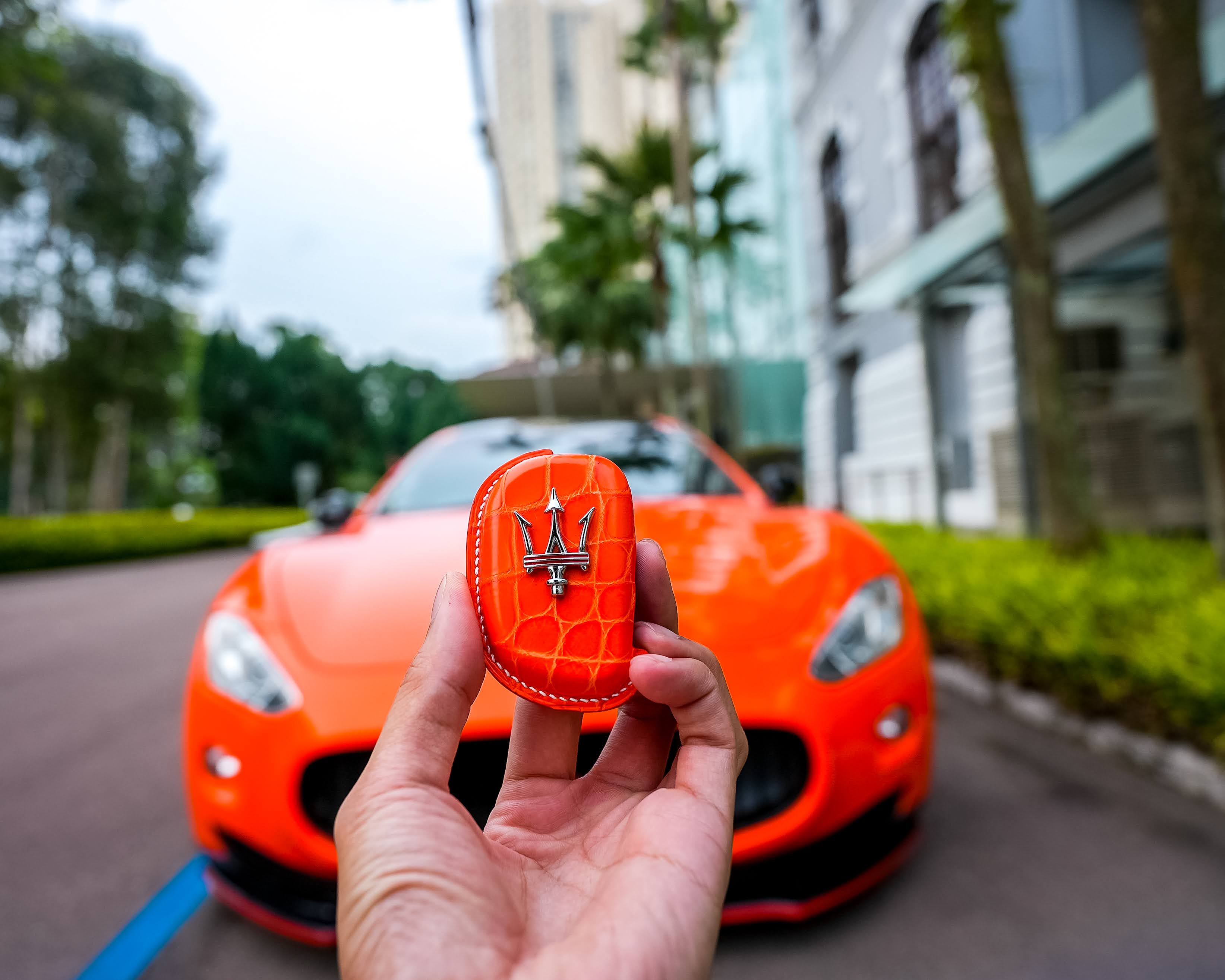 Bespoke Key Fob Cover in Volcano Orange Alligator – Solitaire Official
