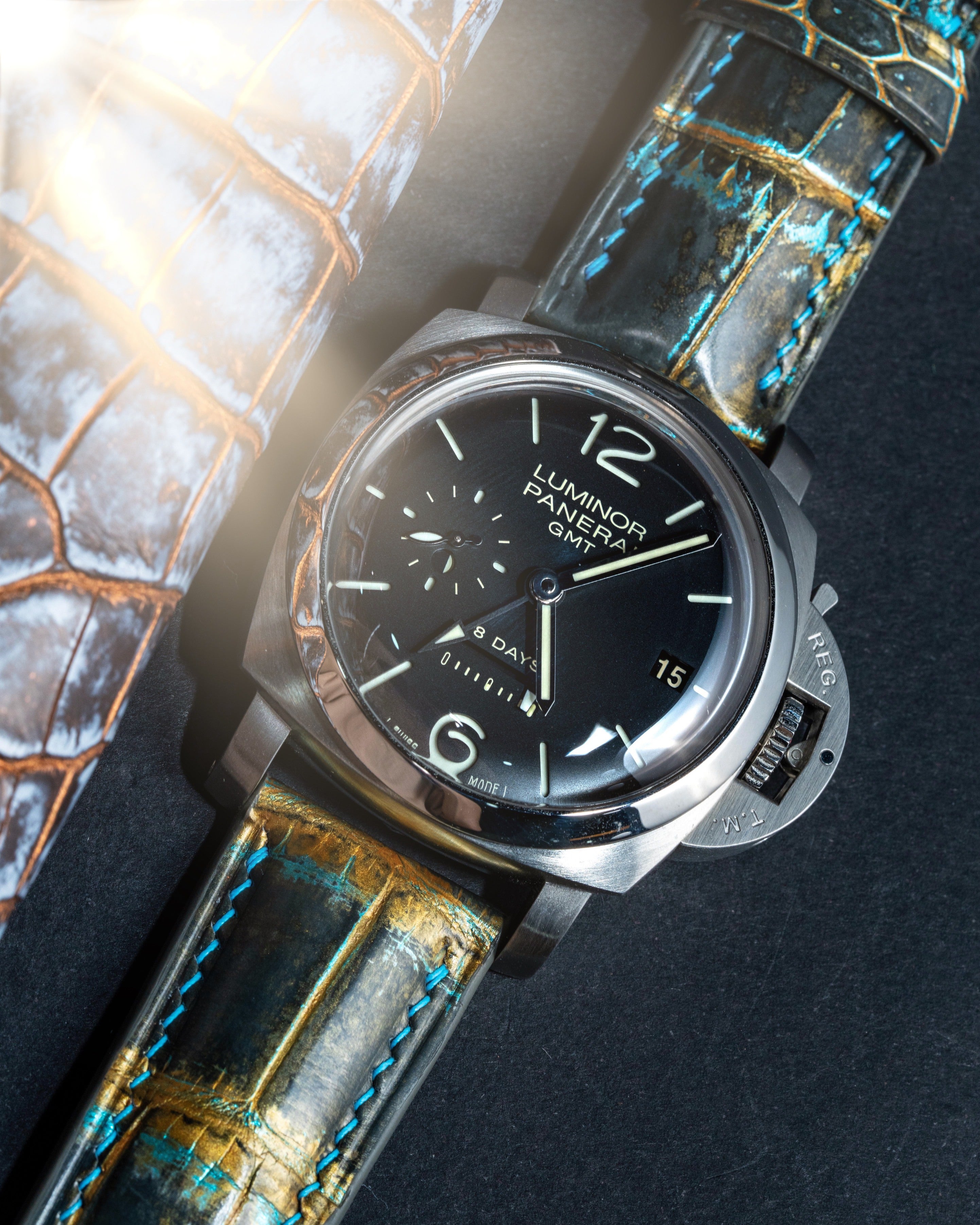 Bespoke Watch Strap in Gold Turquoise Crocodile – Solitaire Official