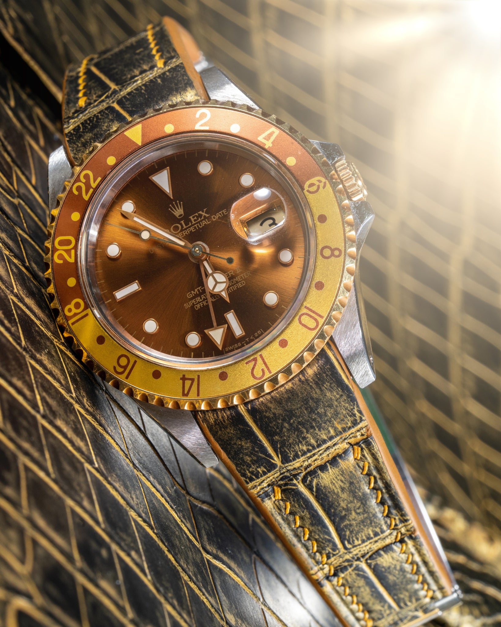 Bespoke Watch Strap in Gold Brushed Alligator – Solitaire Official