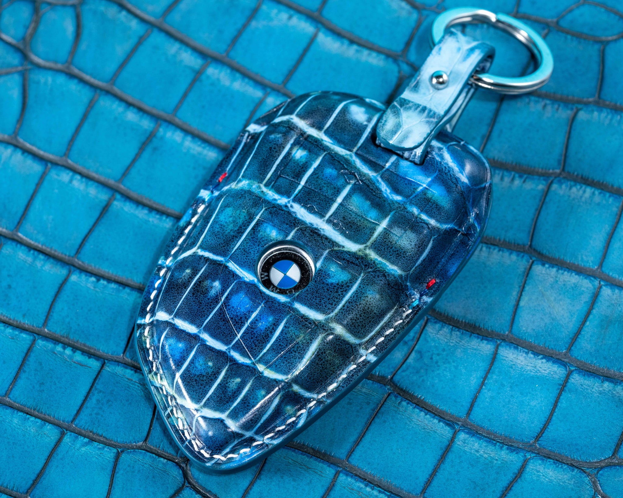 Bespoke Key Fob Cover in Pearl Blue Crocodile – Solitaire Official