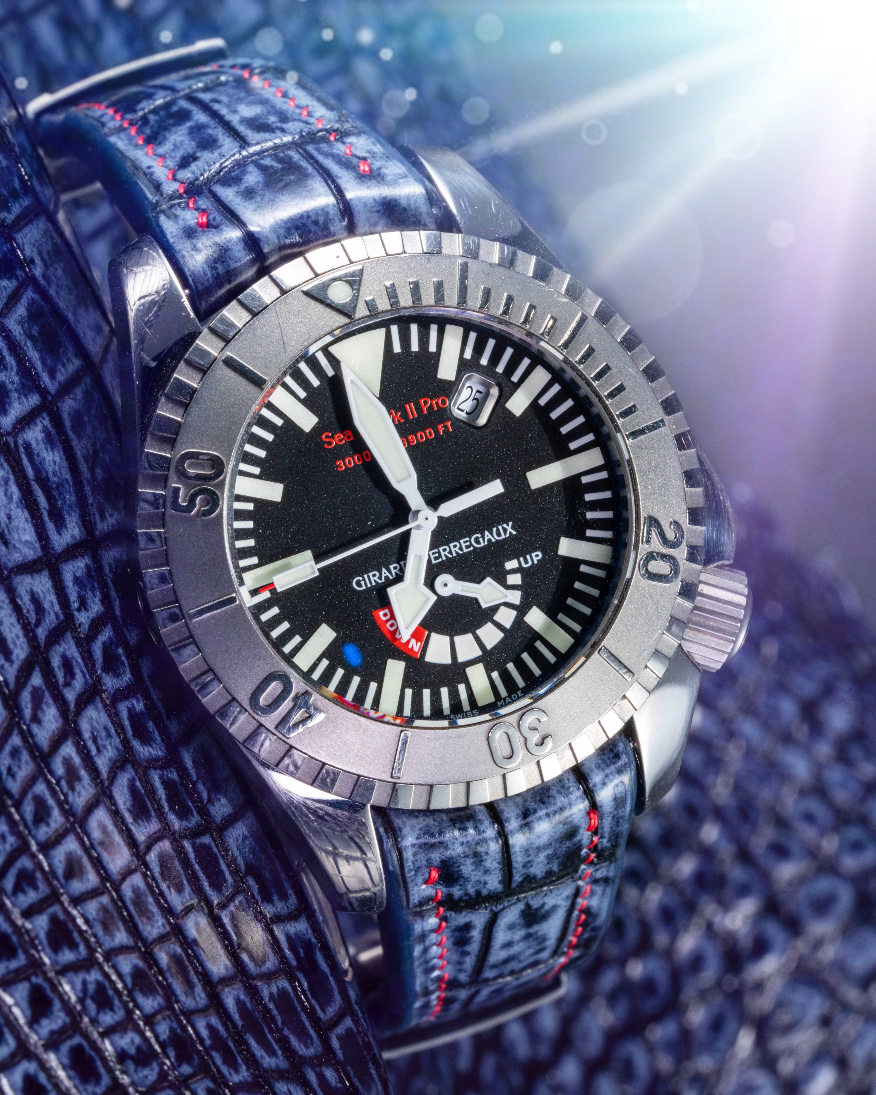 Bespoke Watch Strap in Blue Grey Rubbed off Crocodile – Solitaire Official