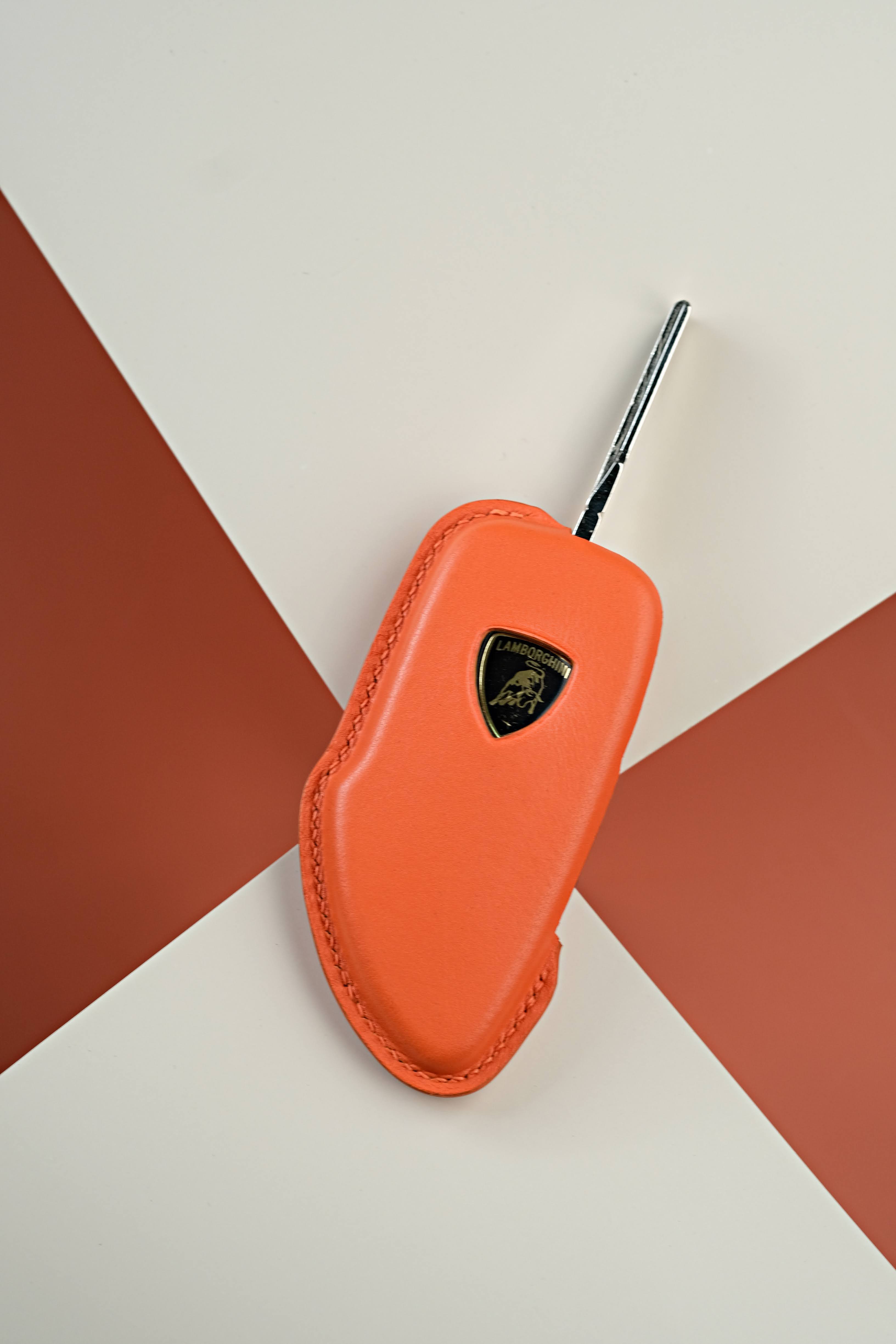 Bespoke Key Fob Cover in Orange Nappa – Solitaire Official