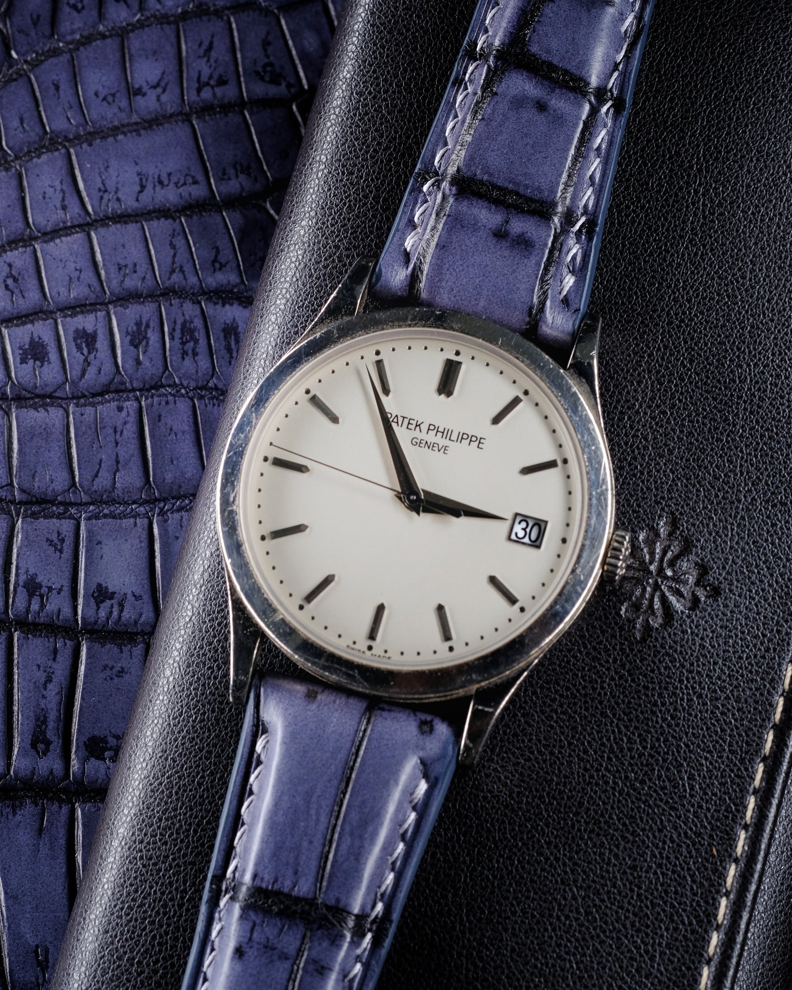 Bespoke Watch Strap in Grey Rubbed Off Crocodile – Solitaire Official