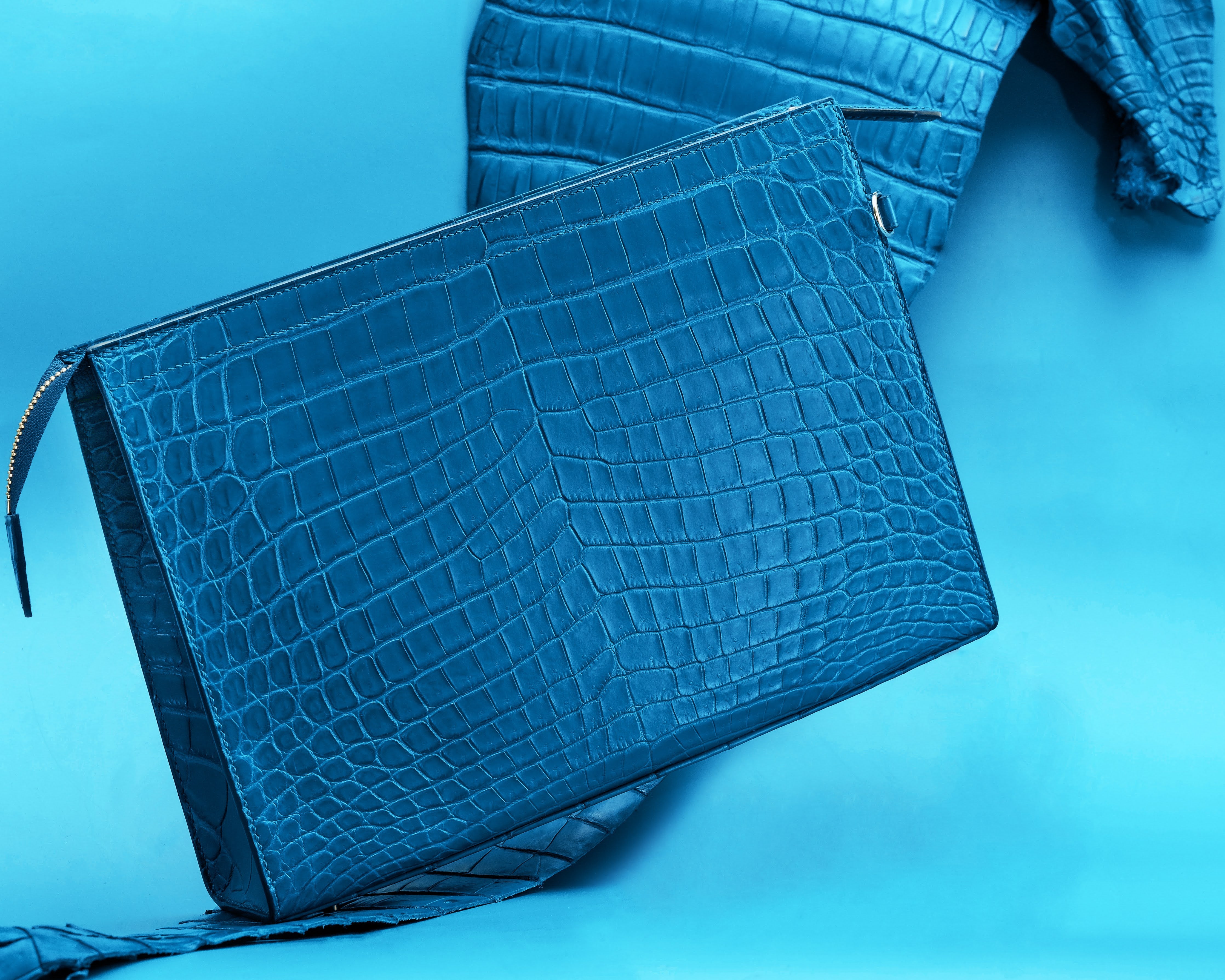 Bespoke Clutch Bag in Miami Blue Crocodile – Solitaire Official