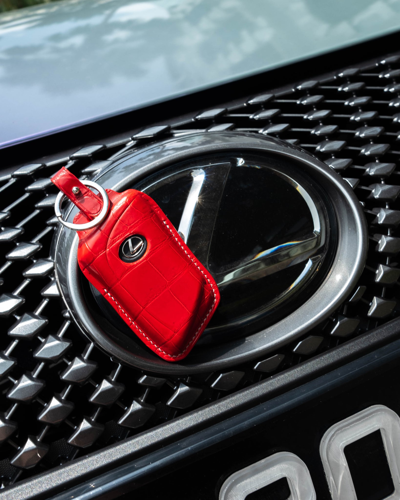 Bespoke Key Fob Cover in Red Crocodile – Solitaire Official
