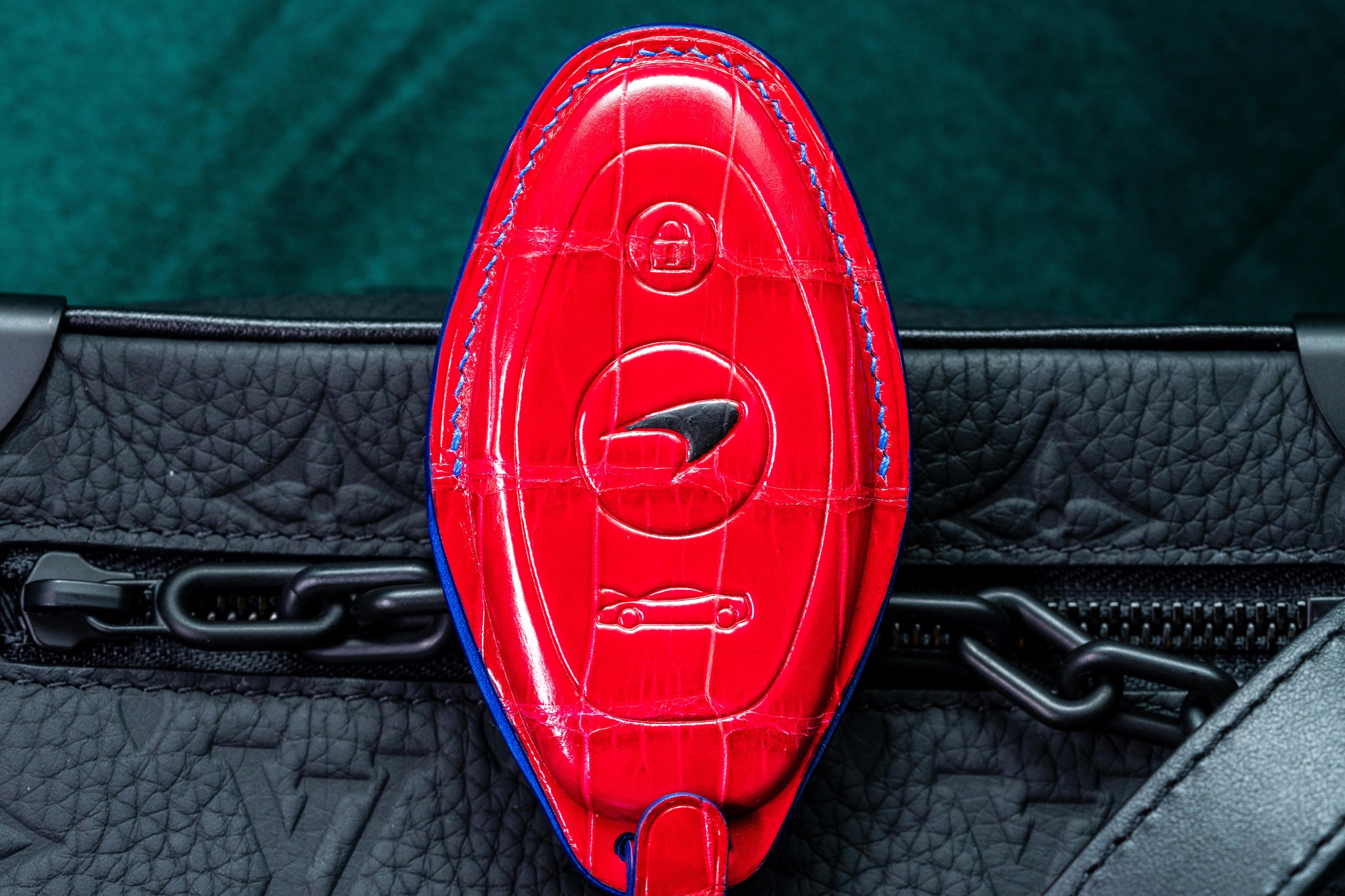 Bespoke Key Fob Cover in Electric Blue & Ferrari Red Crocodile ...