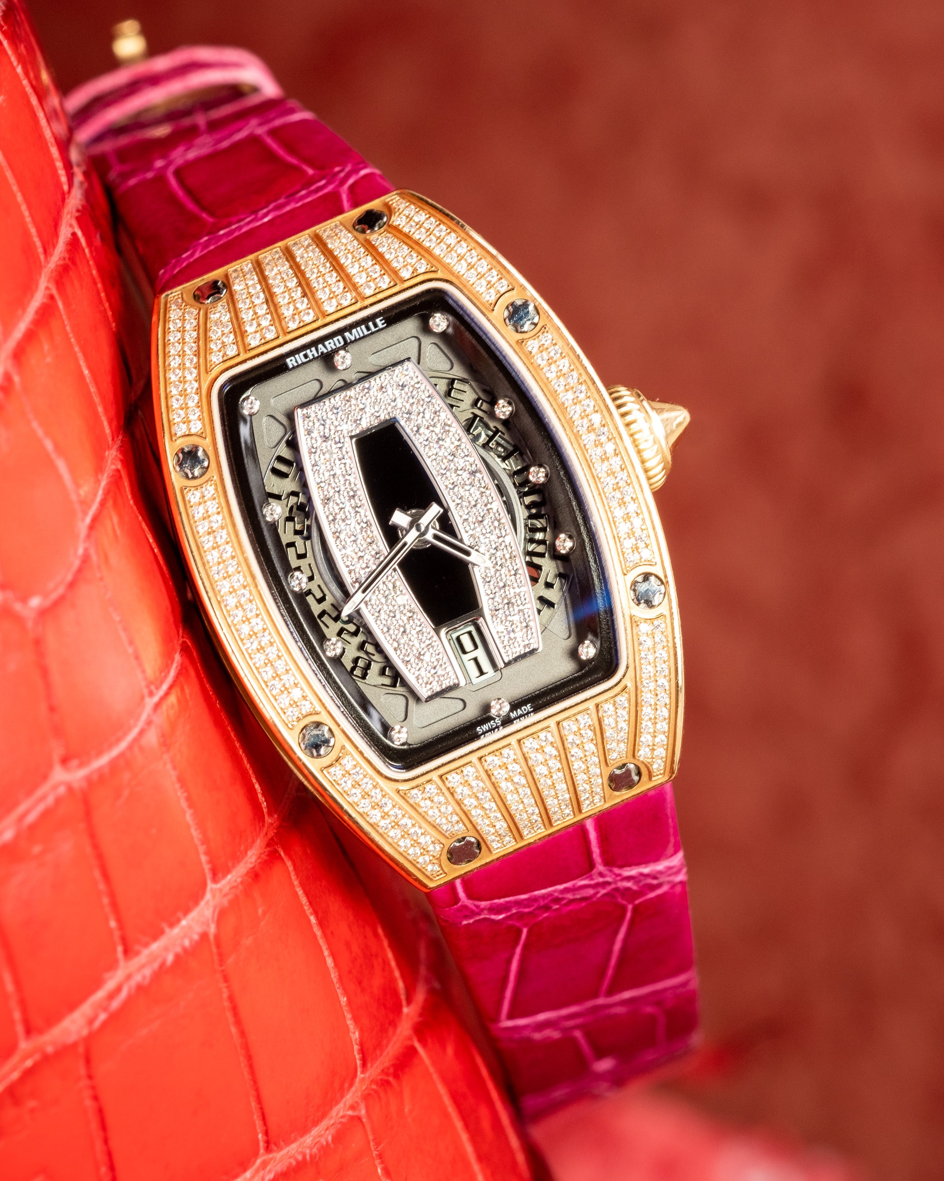 Bespoke Watch Strap In Fuchsia Pink Crocodile – Solitaire Official