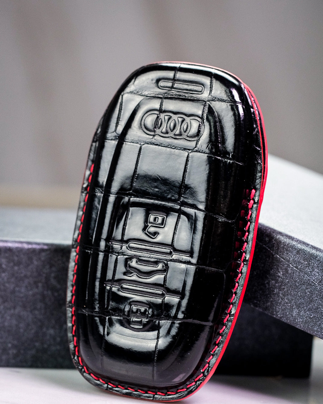 Bespoke Key Fob Cover in Black Crocodile – Solitaire Official