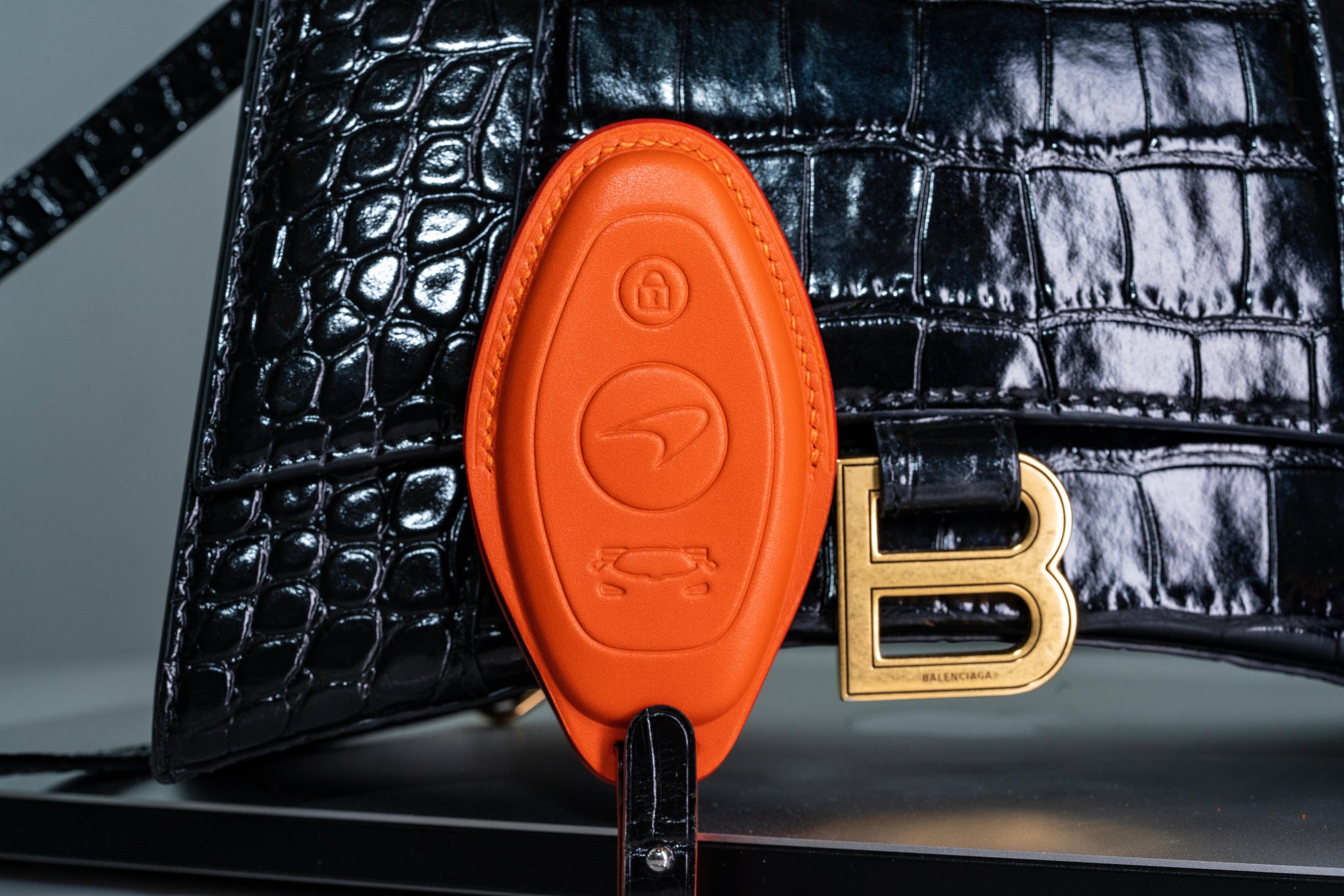Bespoke Key Fob Cover in Orange Nappa & Black Crocodile – Solitaire ...