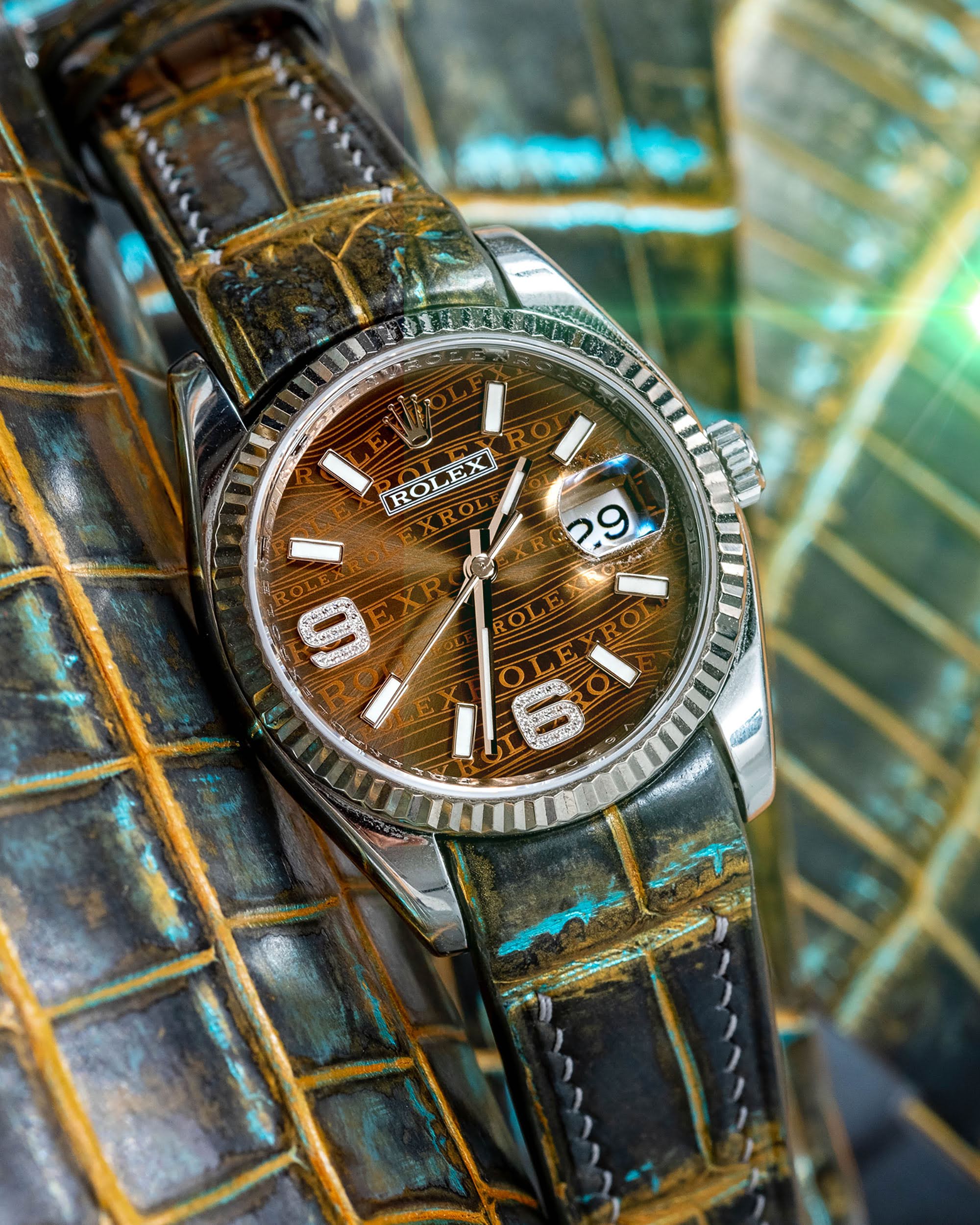 Bespoke Watch Strap in Gold Turquoise Crocodile – Solitaire Official