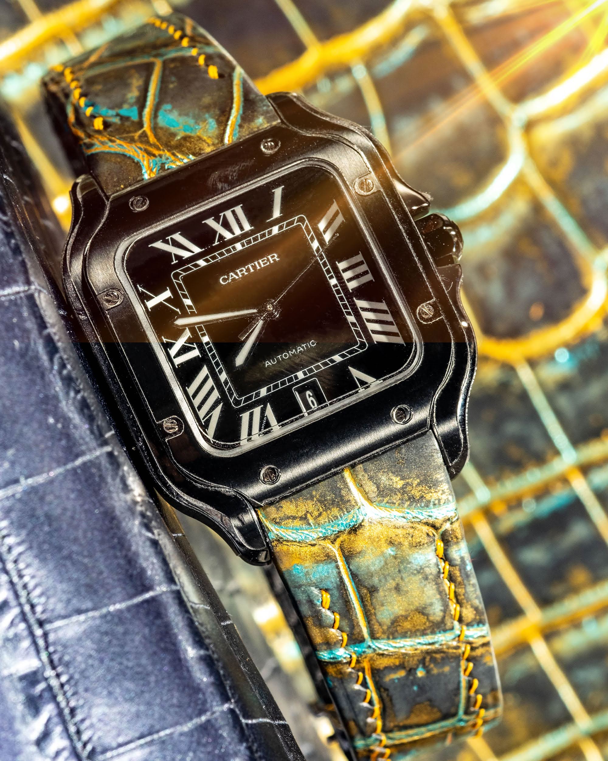 Bespoke Watch Strap in Gold Turquoise Crocodile – Solitaire Official