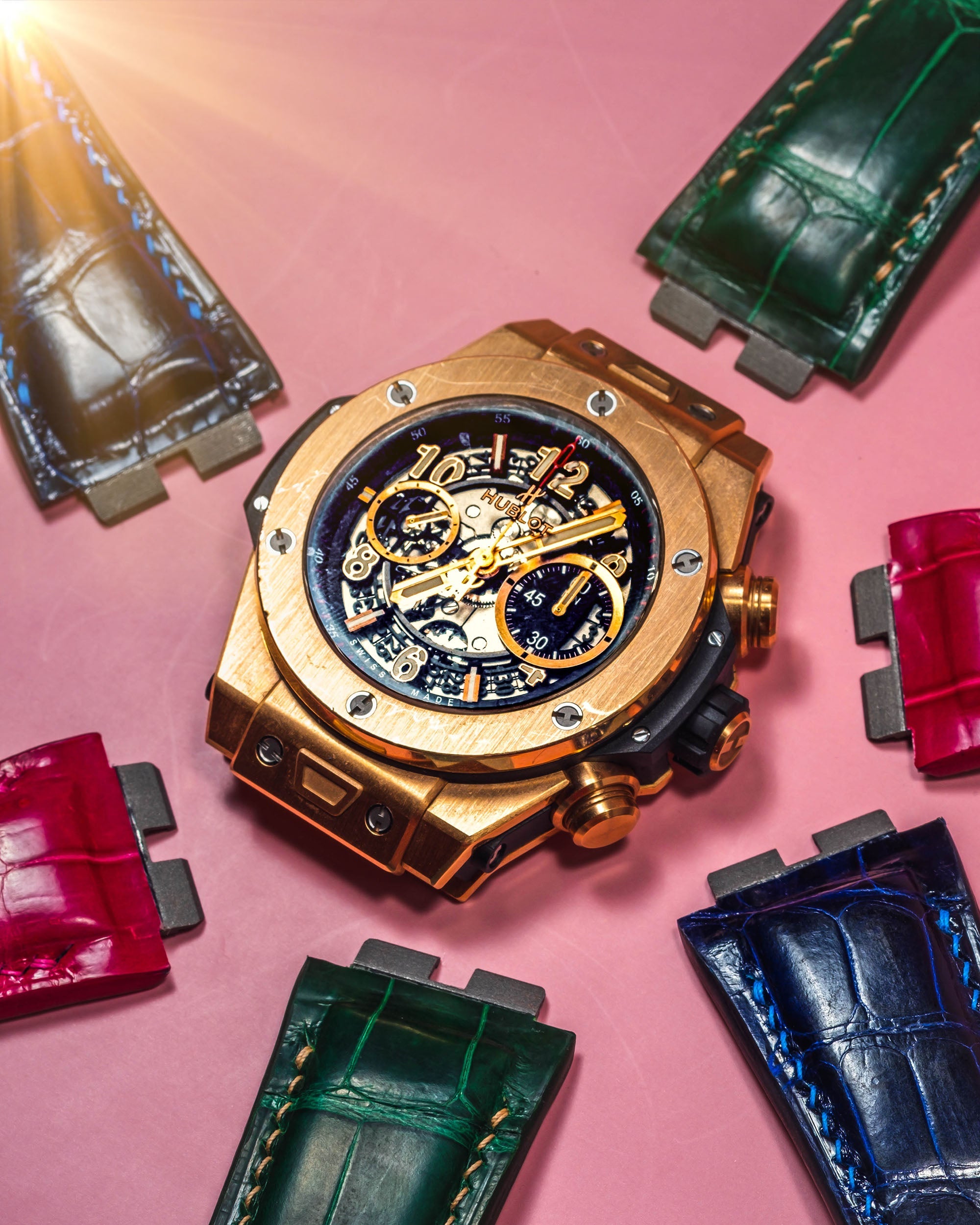 Bespoke Watch Straps in Electric Blue, Hunter Green & Fuchsia Pink Cro ...