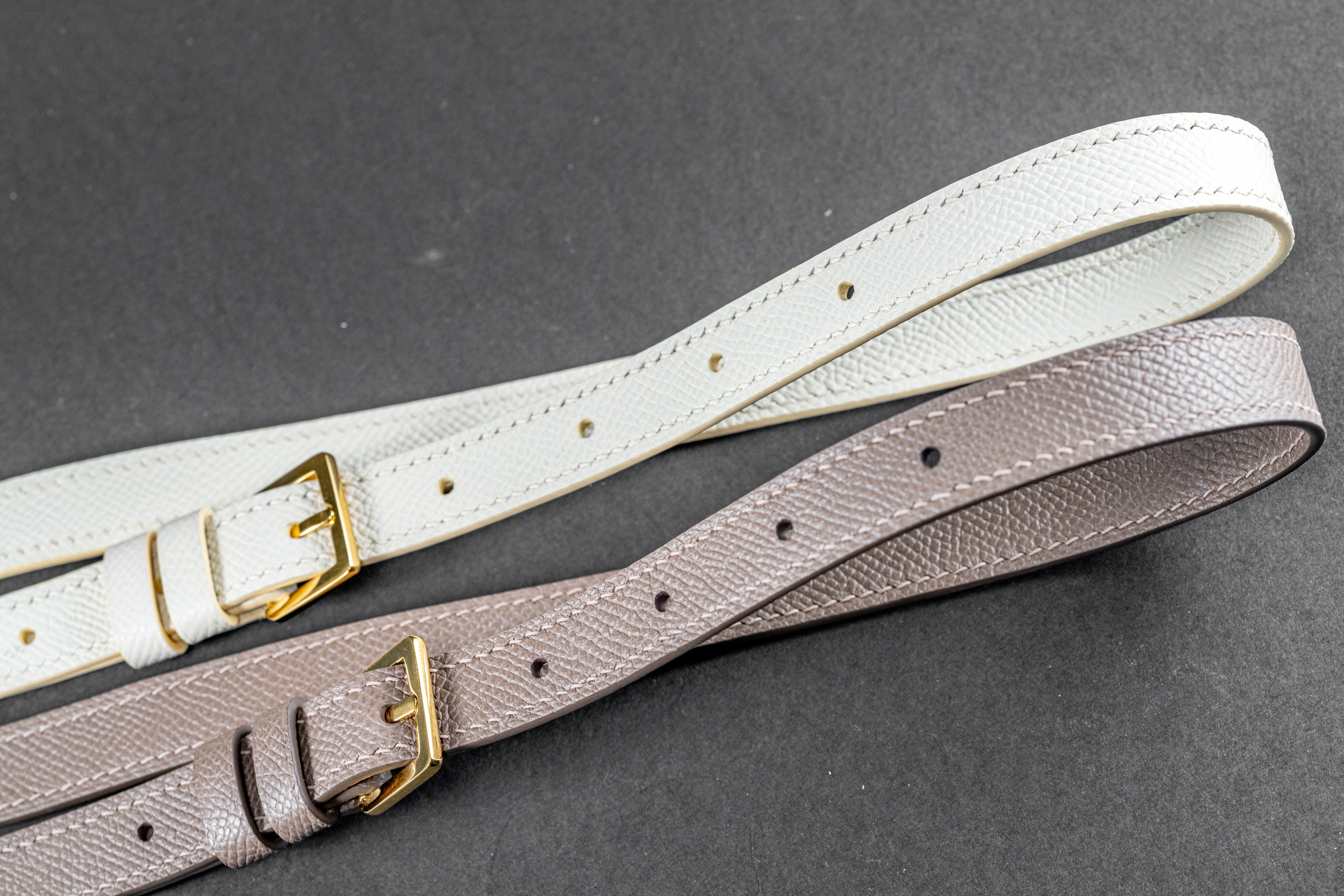 Bespoke Clutch Bag Strap in White & Taupe Epsom – Solitaire Official