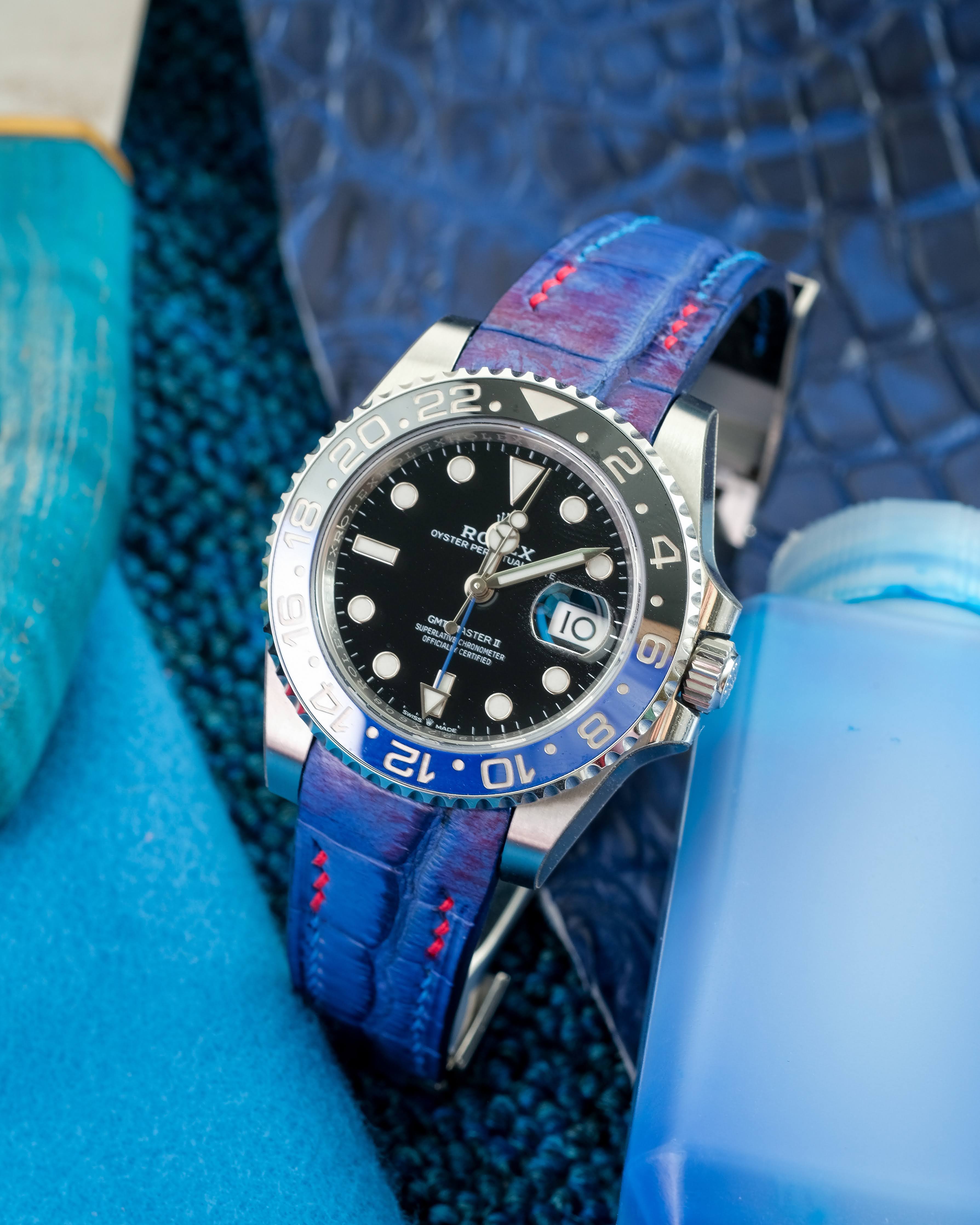 Bespoke Watch Strap in Electric Blue Himalayan Crocodile – Solitaire ...