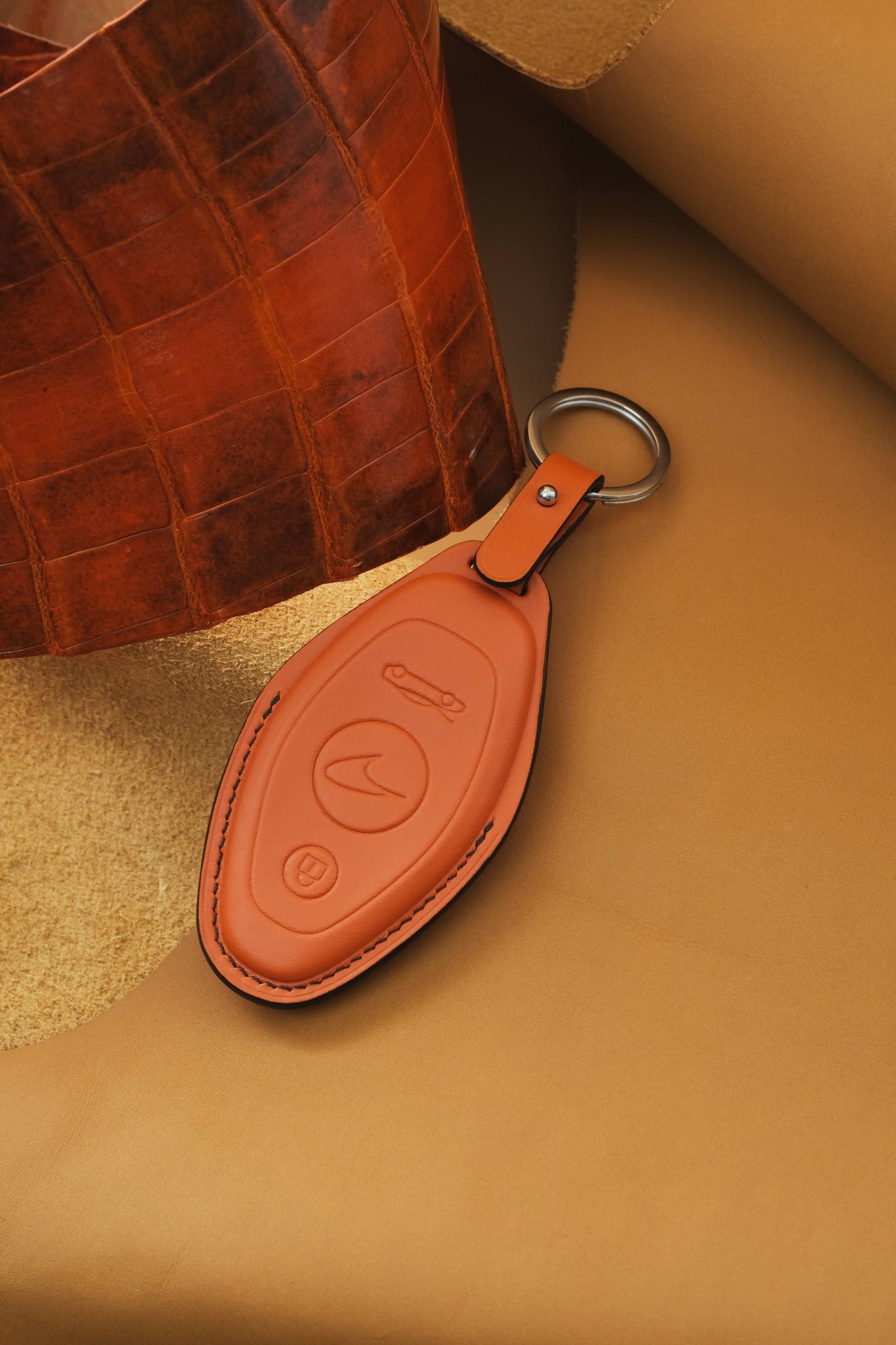 Bespoke Key Fob Cover in Orange Nappa – Solitaire Official