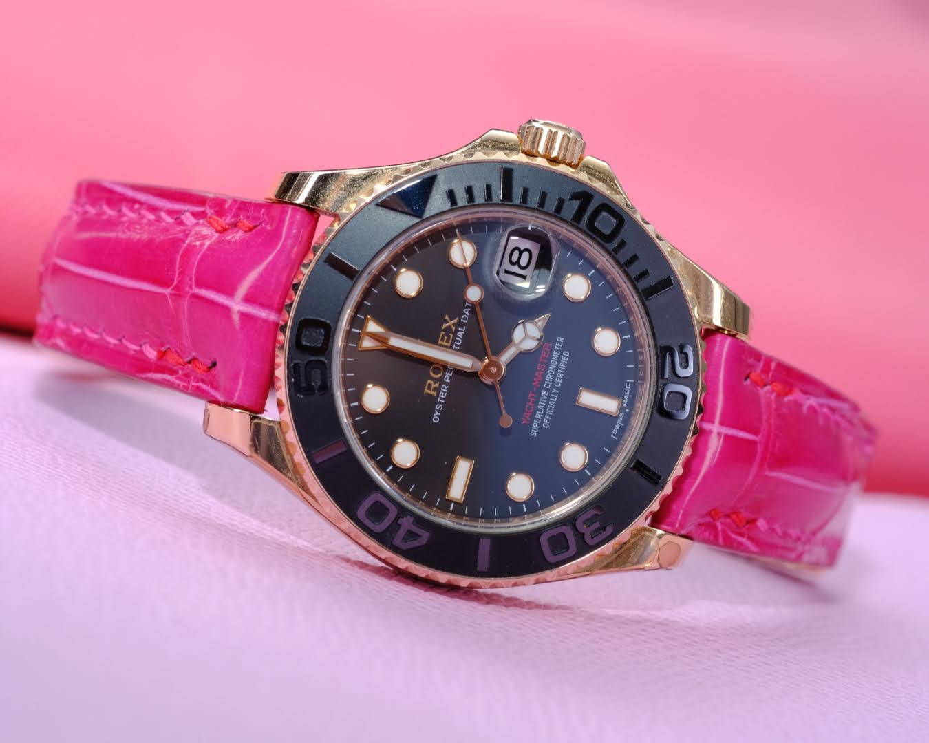 Bespoke Watch Strap in Fuchsia Pink Crocodile – Solitaire Official